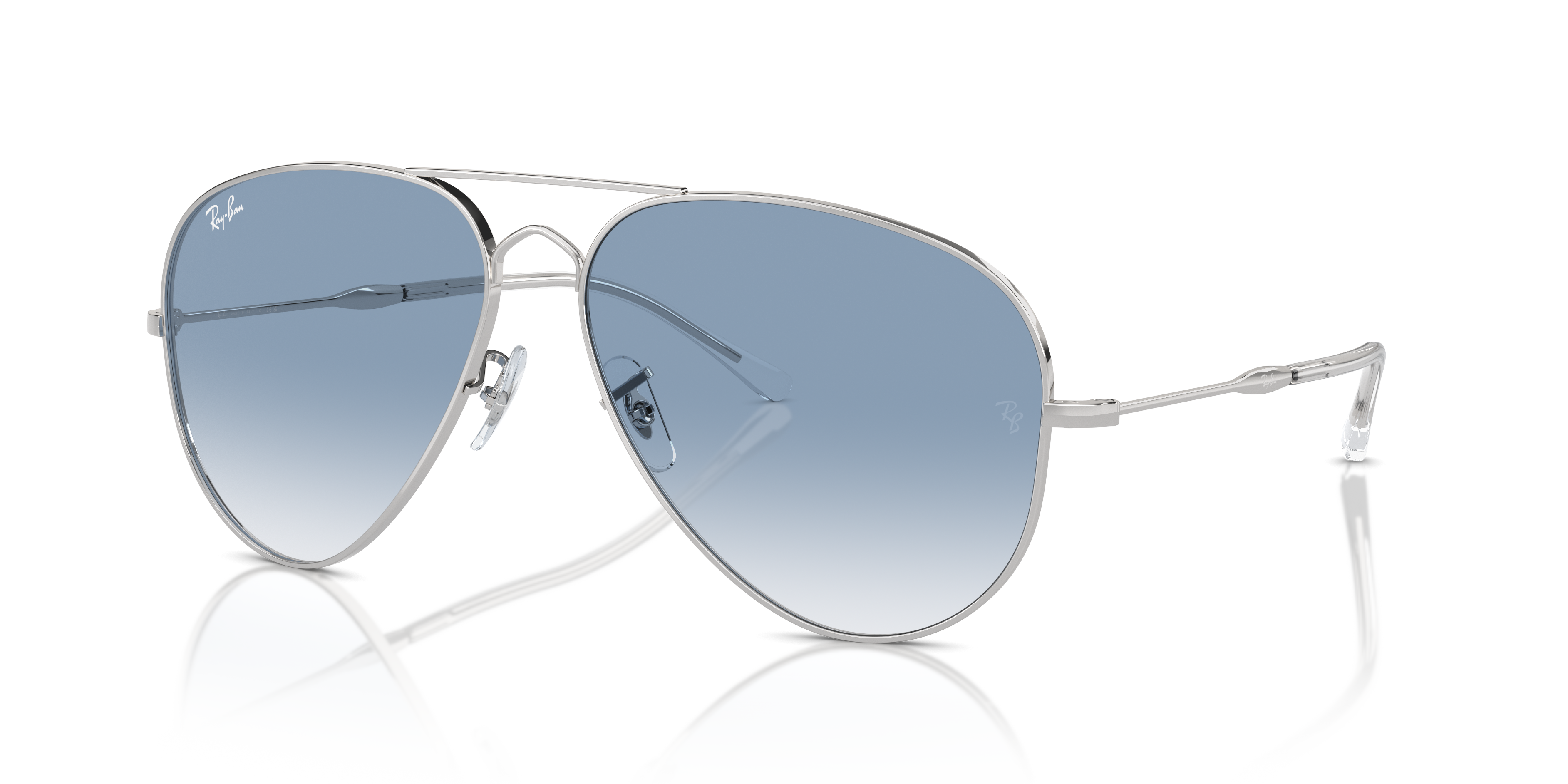 Old Aviator Sunglasses in Polished Silver and Clear & Blue (58-14 ...