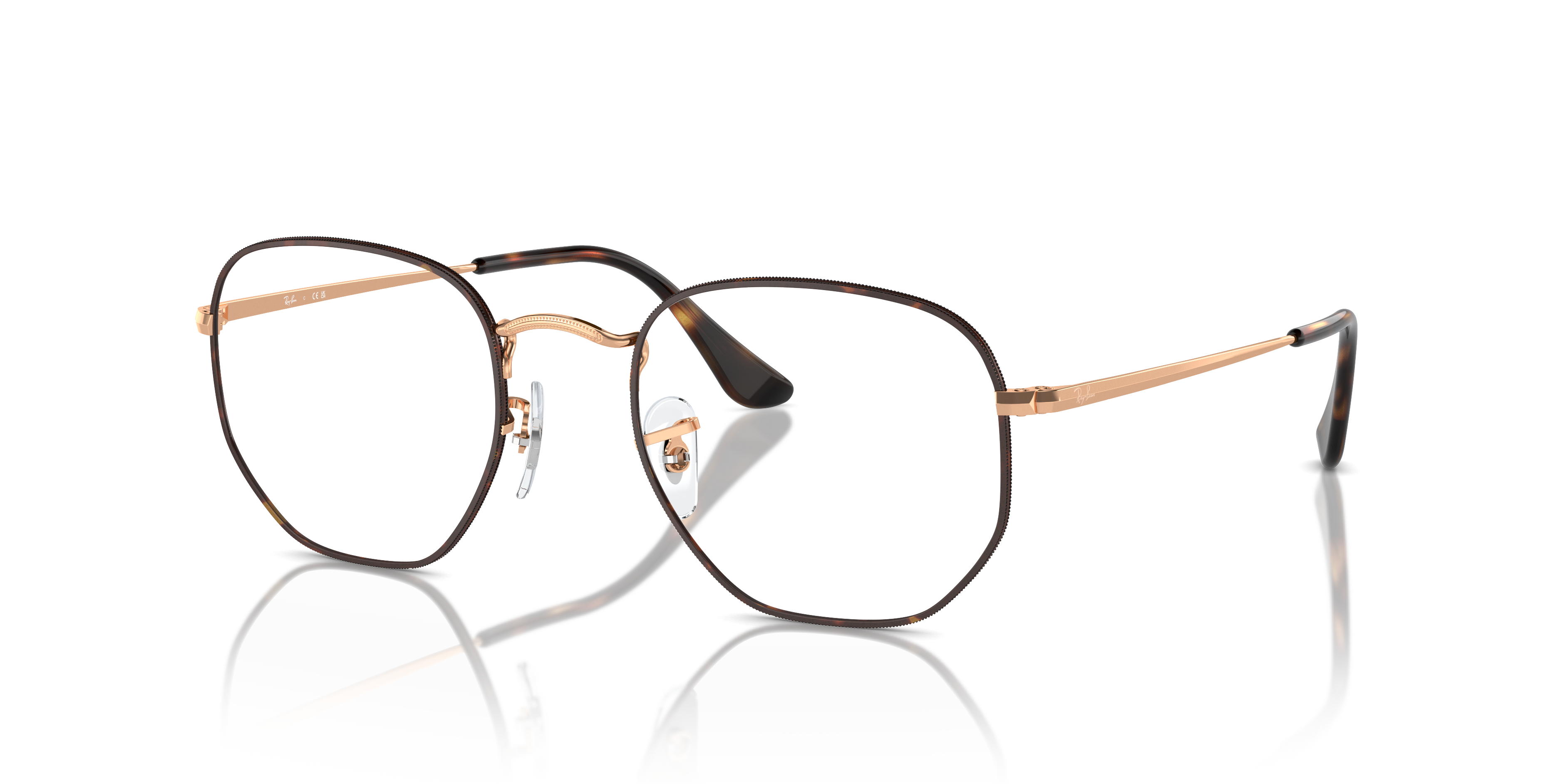Hexagonal Optics Eyeglasses with Havana On Rose Gold Frame - RB6448 ...