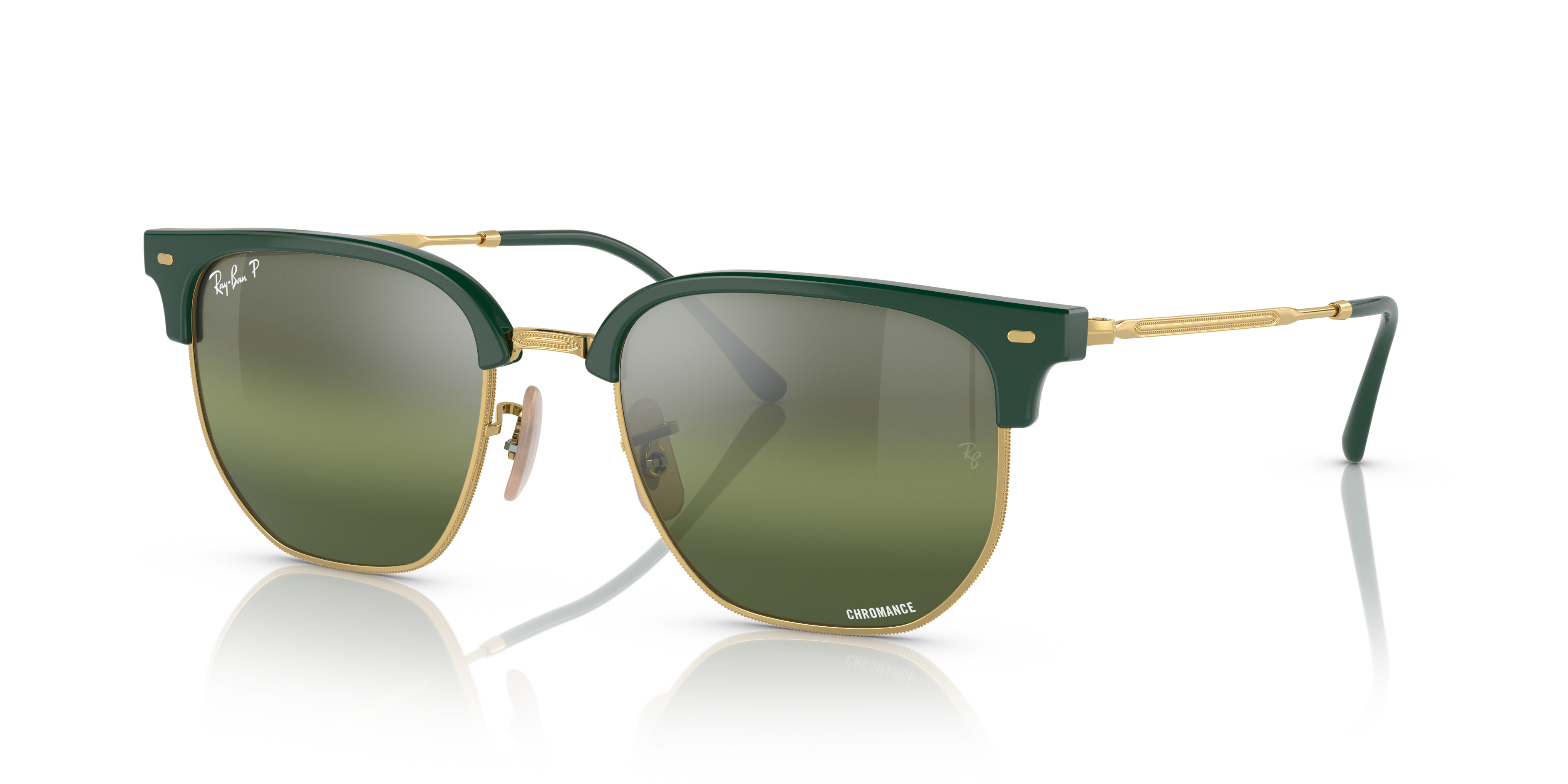 【レイバン公式ストア】 Ray-Ban® New Clubmaster サングラス | ゴールド上にグリーン X シルバー/グリーン - RB4416