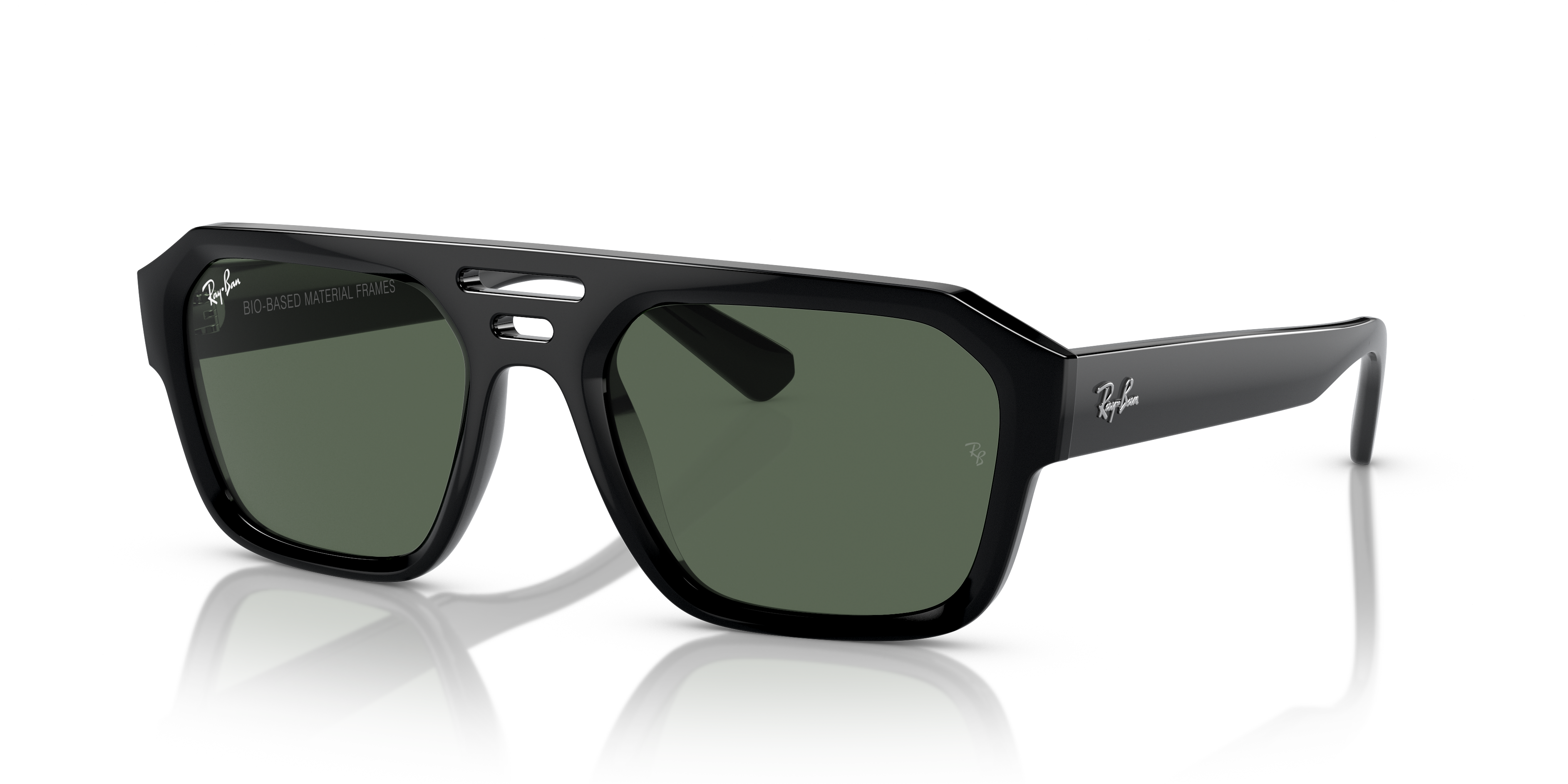 Corrigan Bio-based Sunglasses in Black and Dark Green - RB4397 | Ray ...