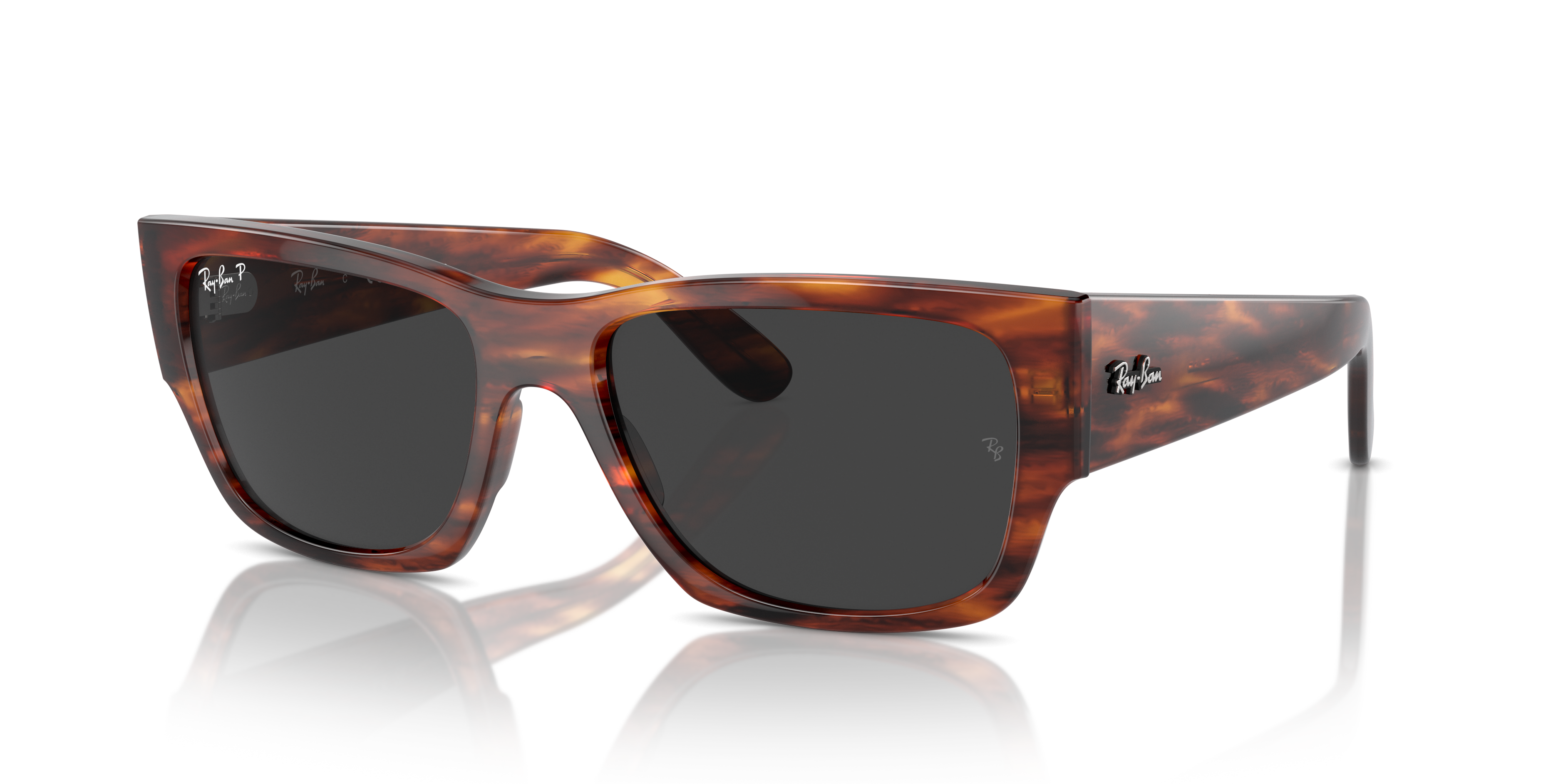 Carlos Sunglasses in Polished Striped Havana and Black Polarized ...