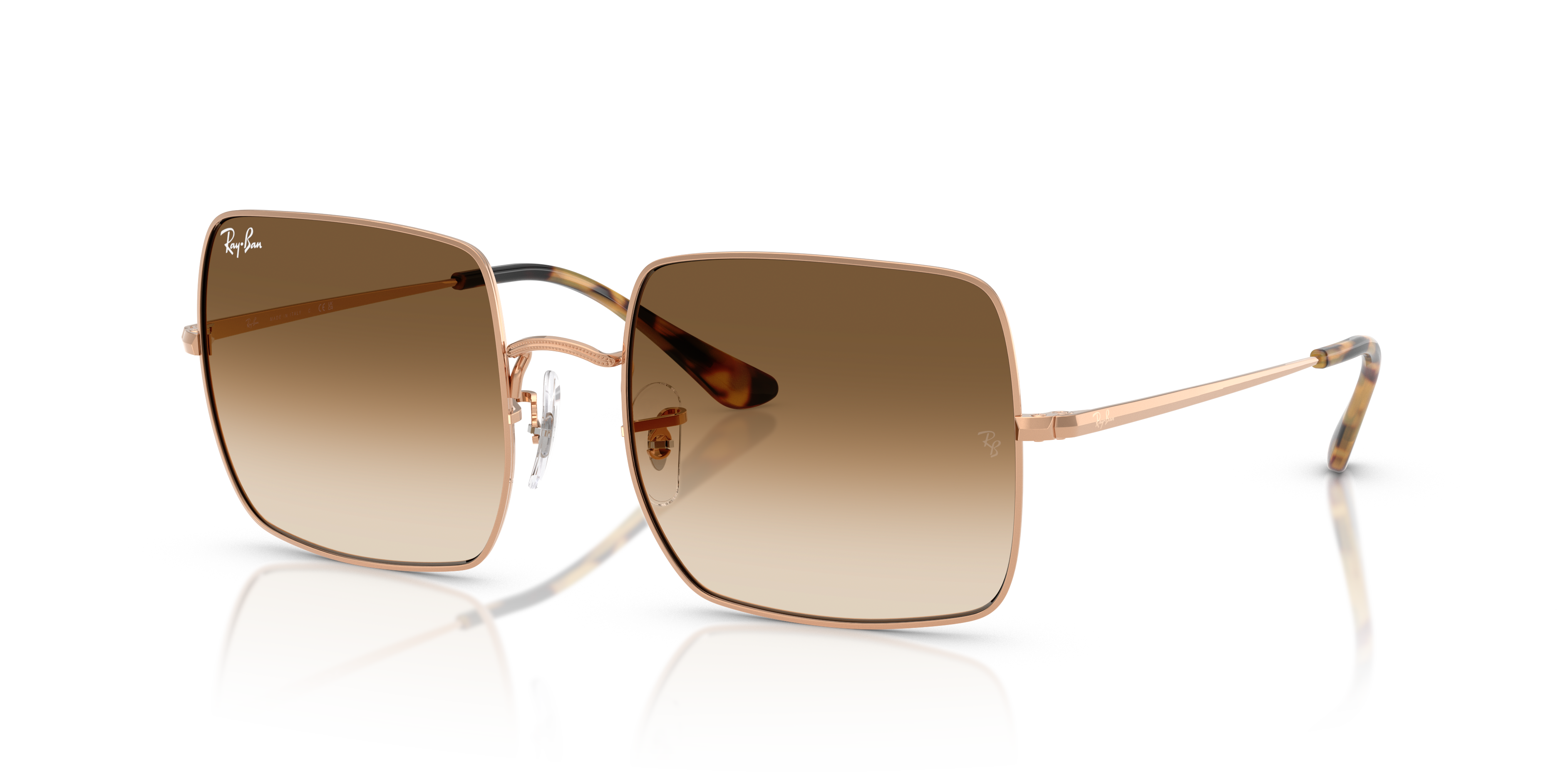 Square 1971 Classic Sunglasses in Rosegold and Clear Gradient Brown ...