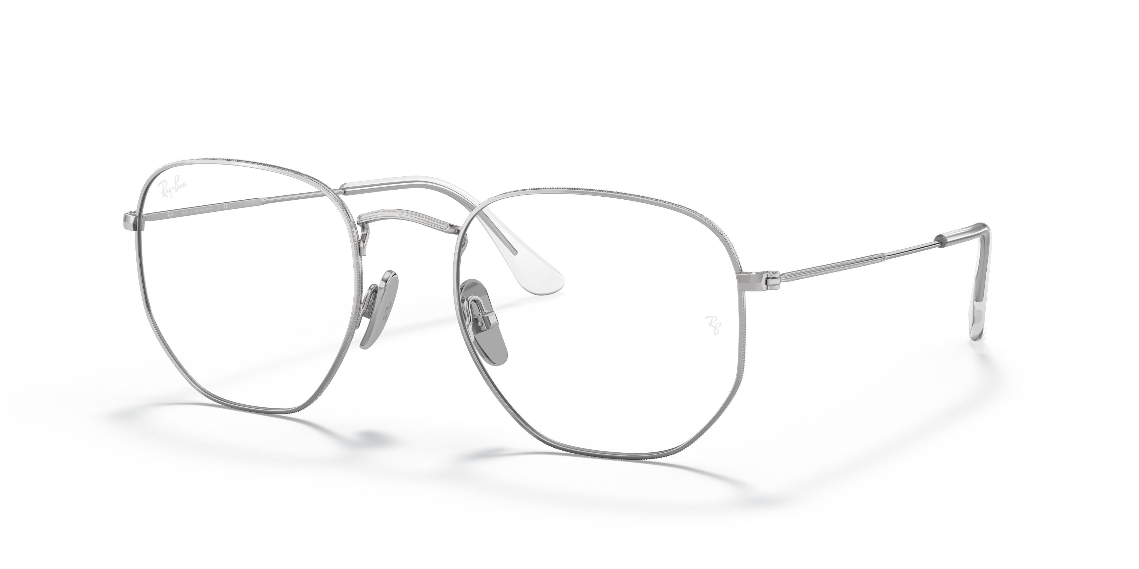 Hexagonal Titanium Optics Eyeglasses with Polished Silver Frame ...