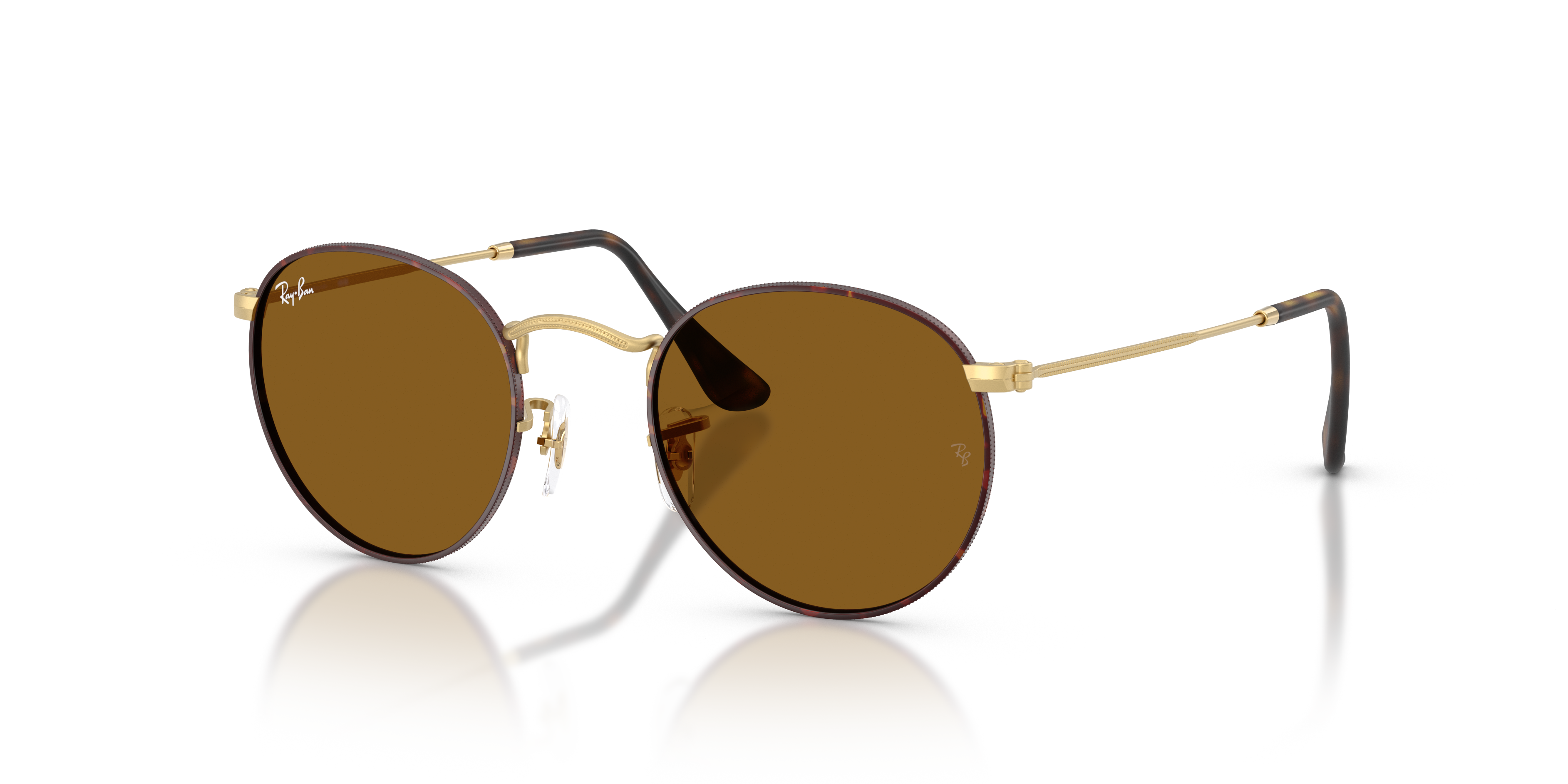Gafas de Sol Round Metal en Havana mate sobre oro arista mate y Marrón ...