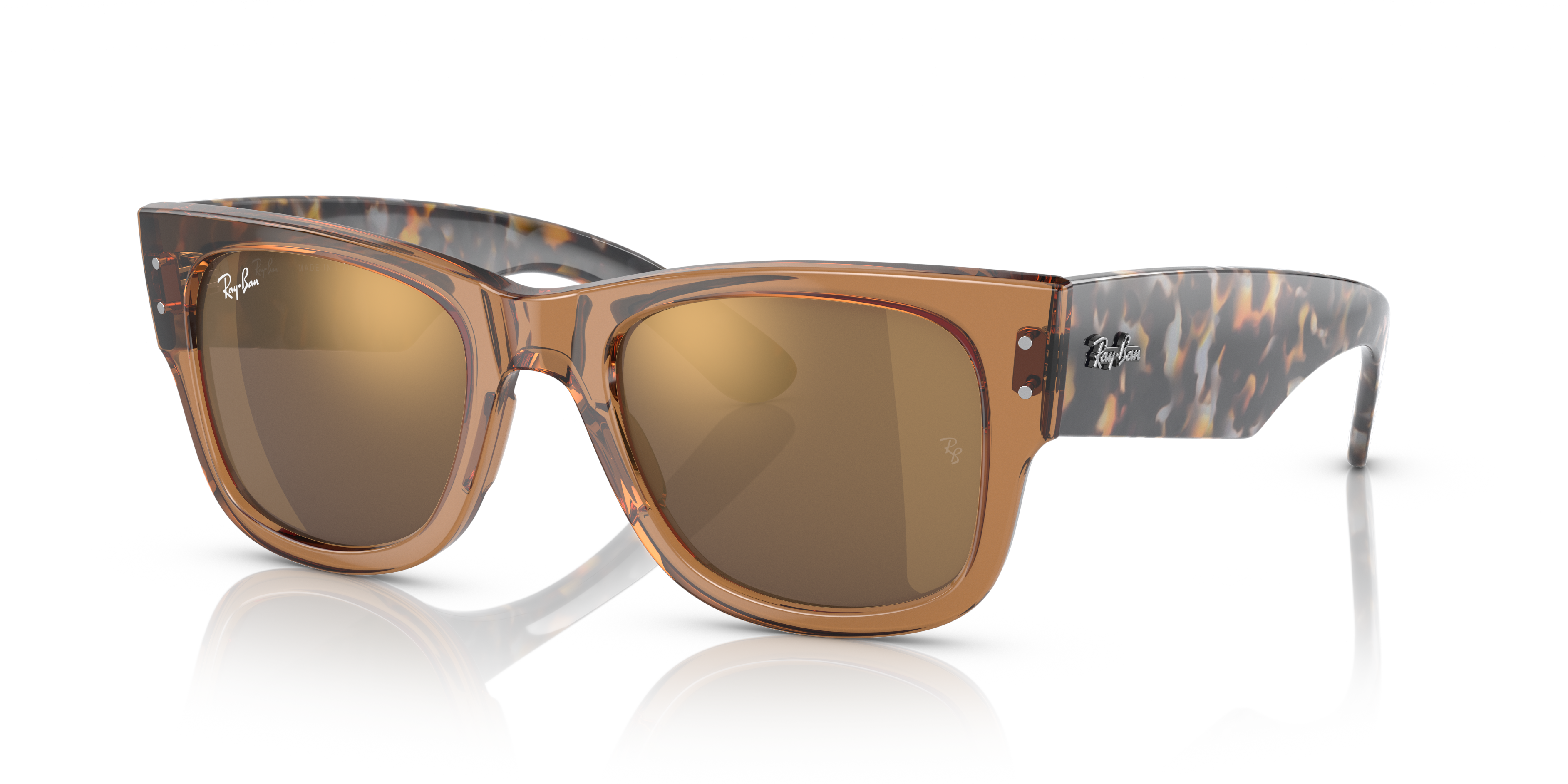 Mega Wayfarer Sunglasses in Transparent Brown and Gold - RB0840S | Ray ...