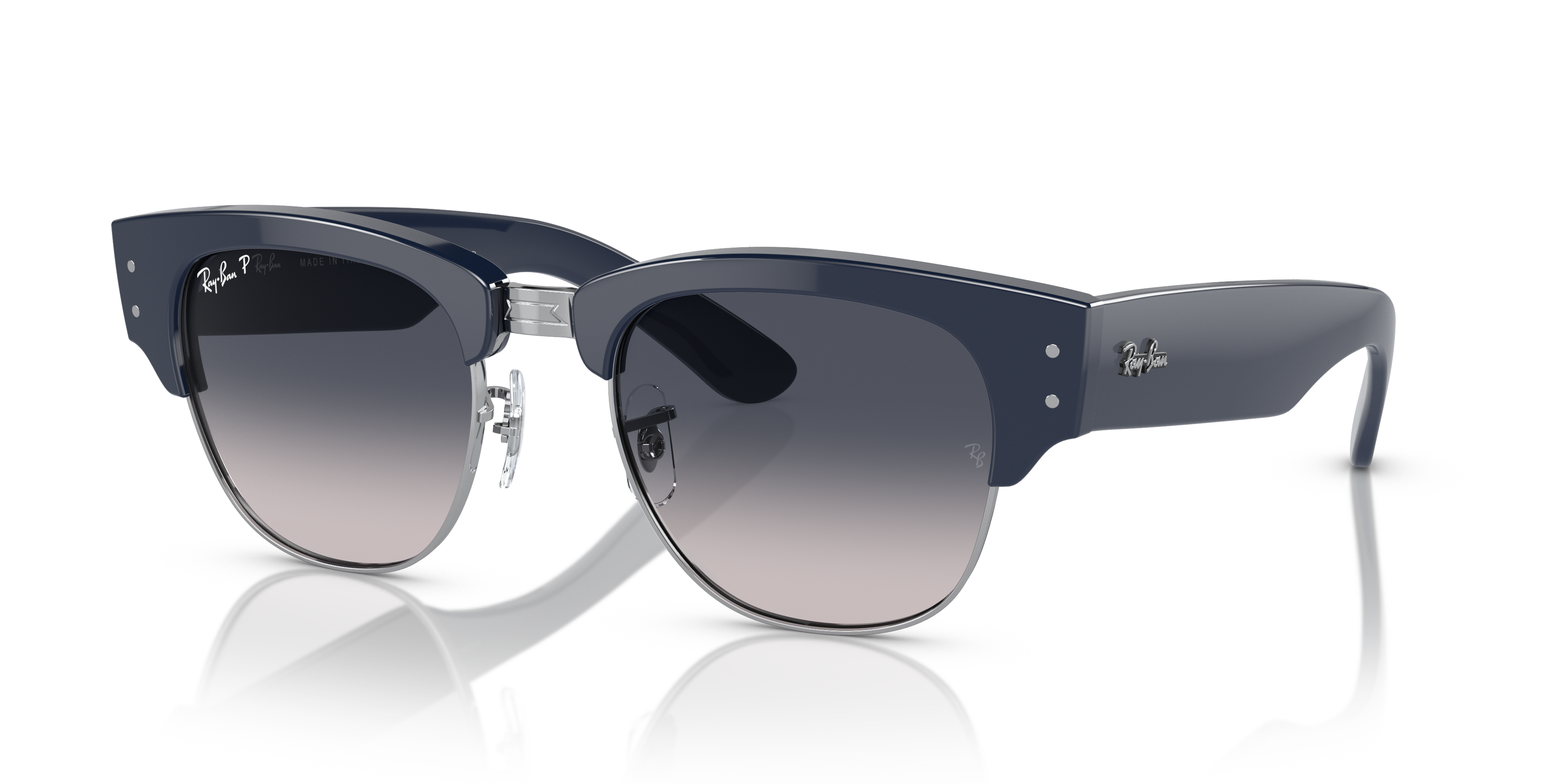 Mega Clubmaster Sunglasses in Blue On Silver and Blue - RB0316S | Ray ...