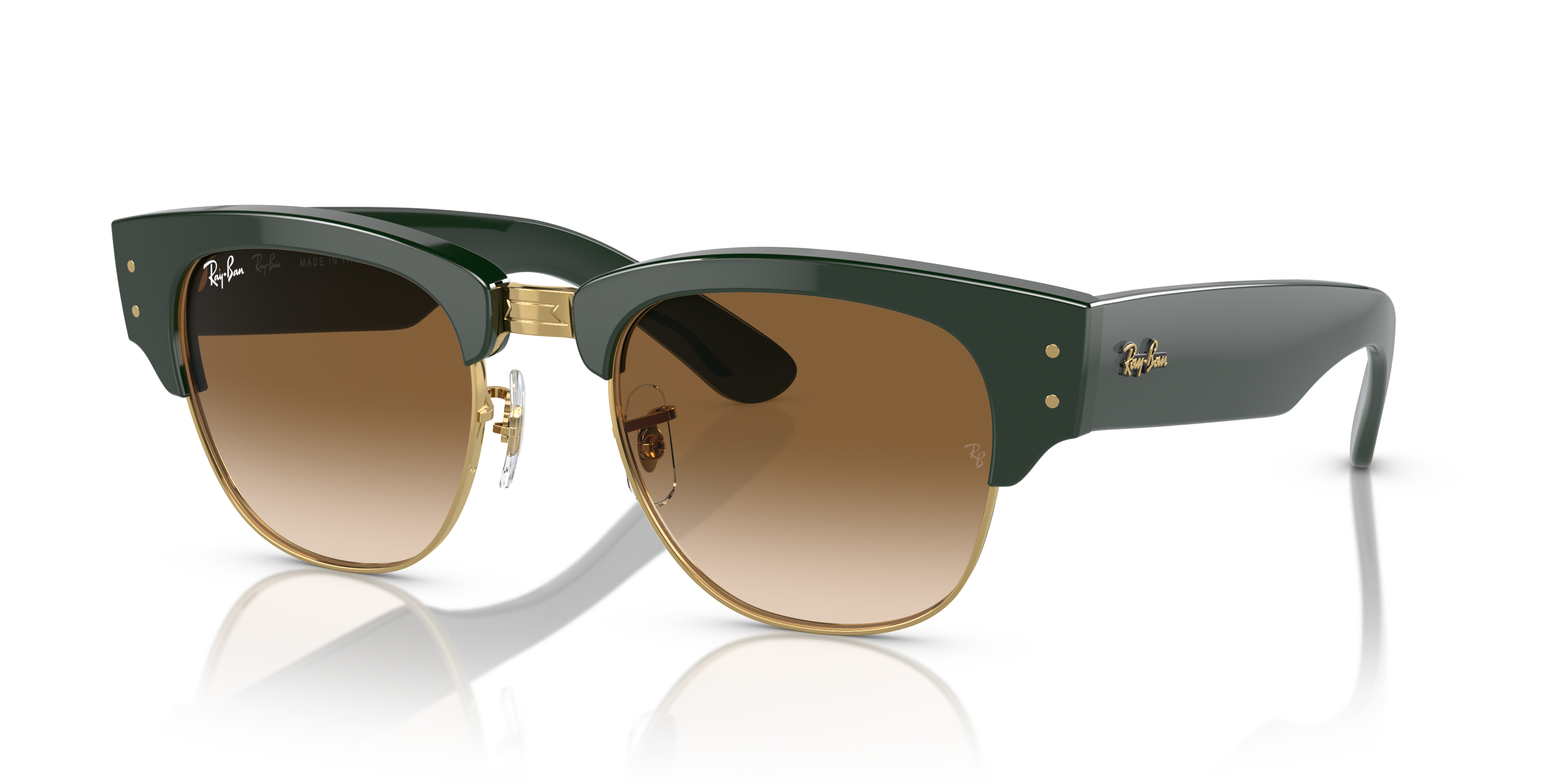 Mega Clubmaster Sunglasses in Green On Gold and Light Brown - RB0316S ...