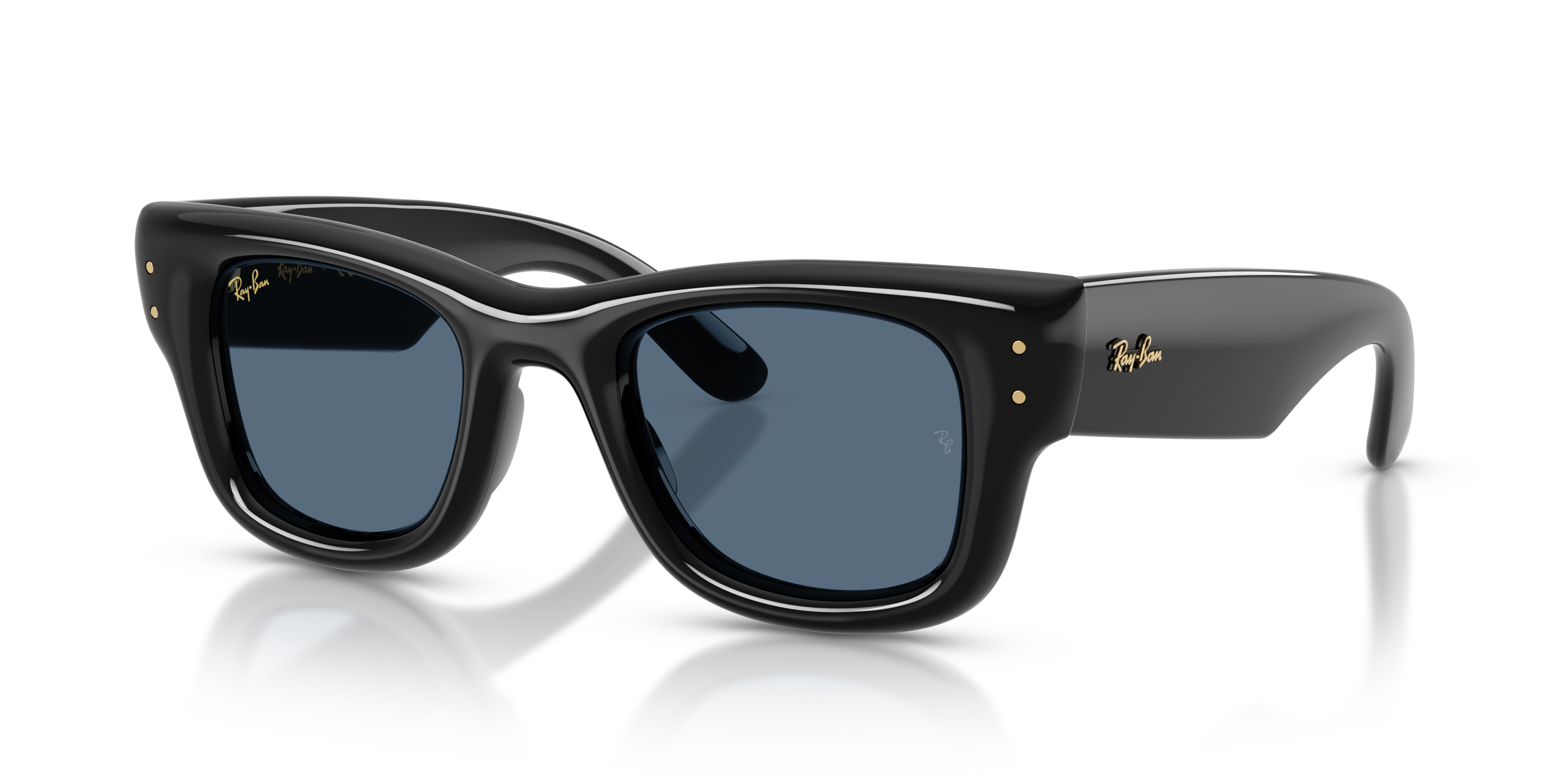 Wayfarer Puffer Sunglasses in Polished Black and Dark Blue (47-23 ...