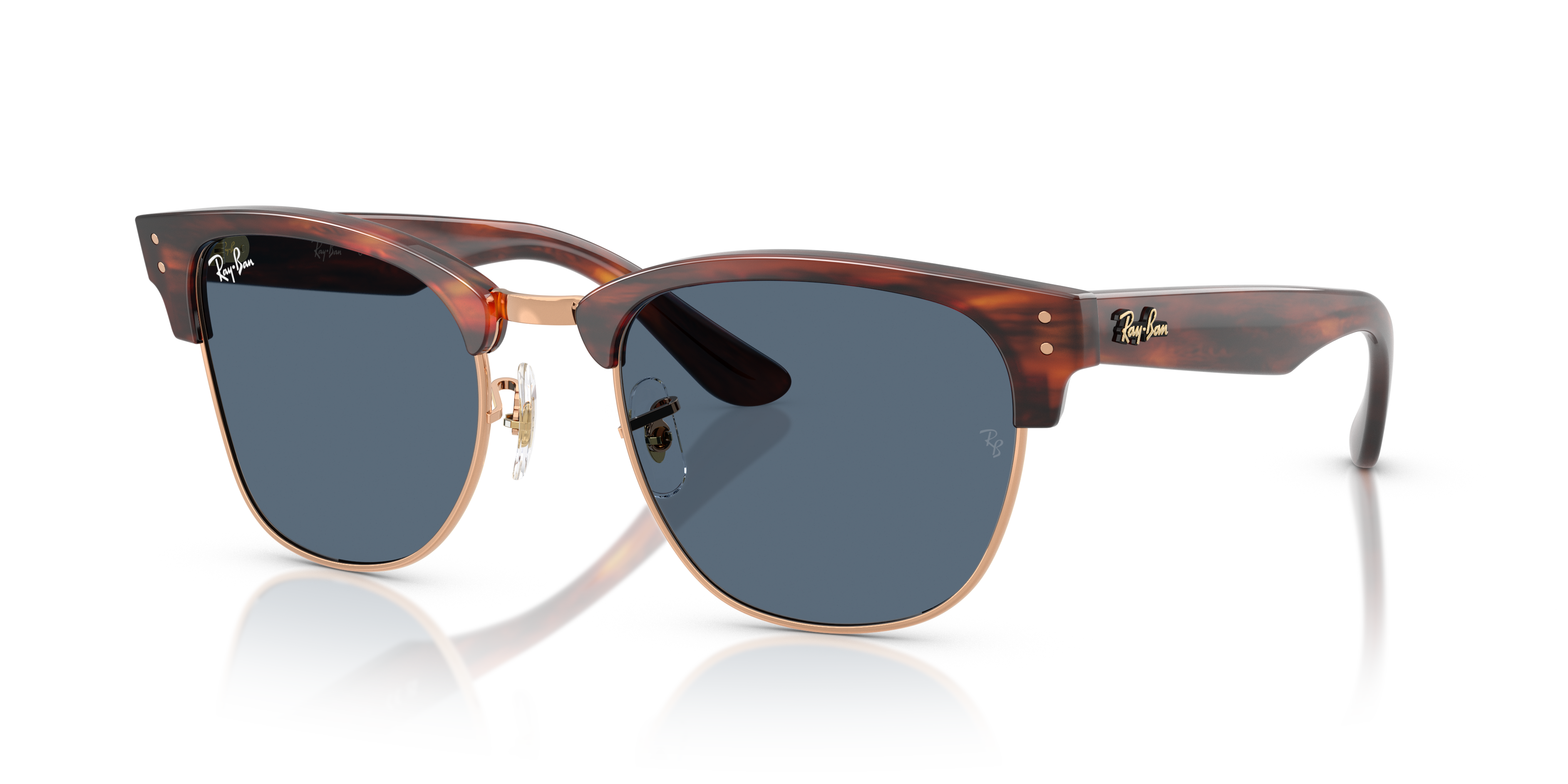 Clubmaster Reverse Sunglasses In Polished Striped Havana On Rose Gold
