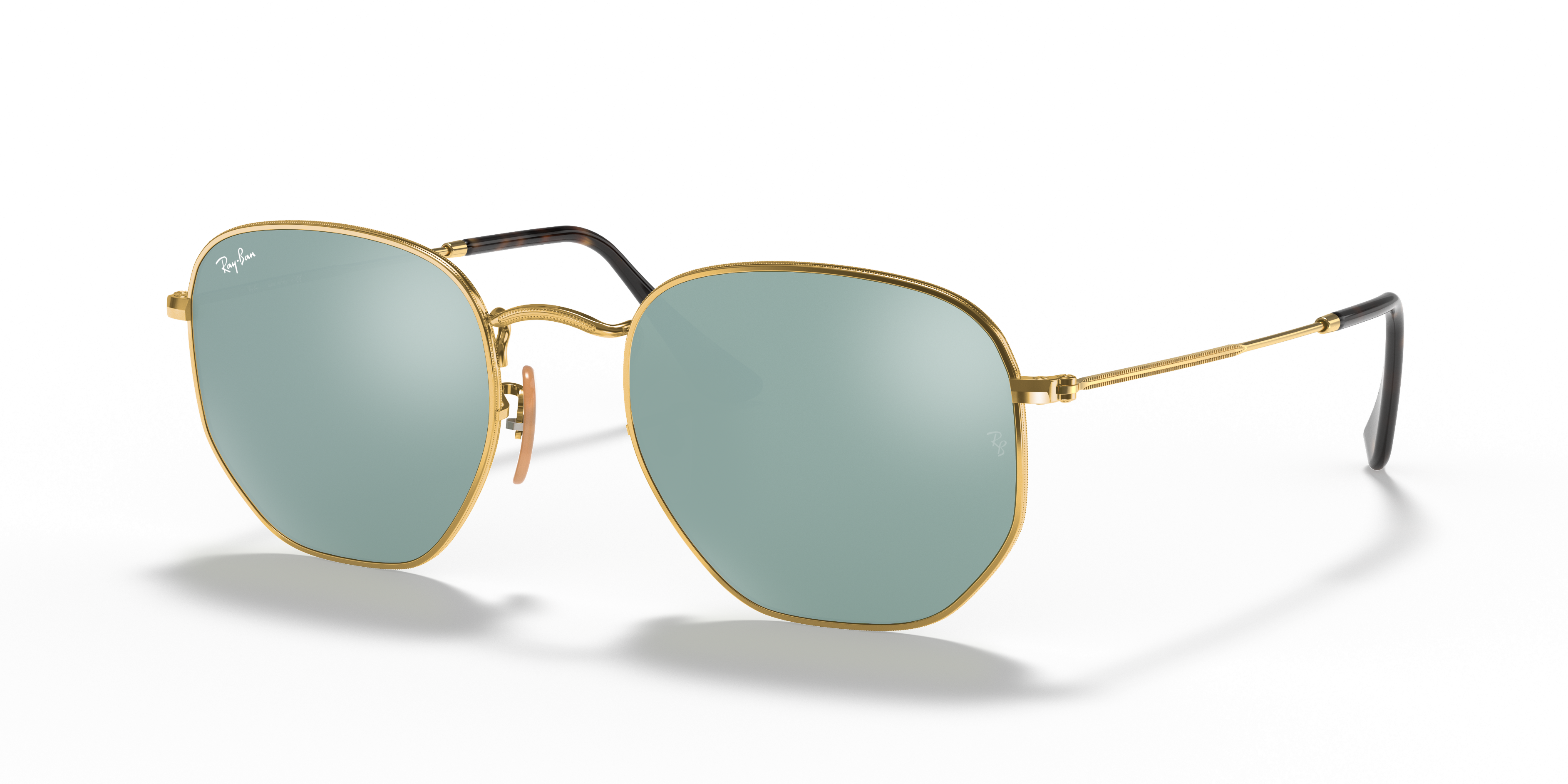 Hexagonal Flat Lenses Sunglasses in Polished Arista Gold and Silver ...