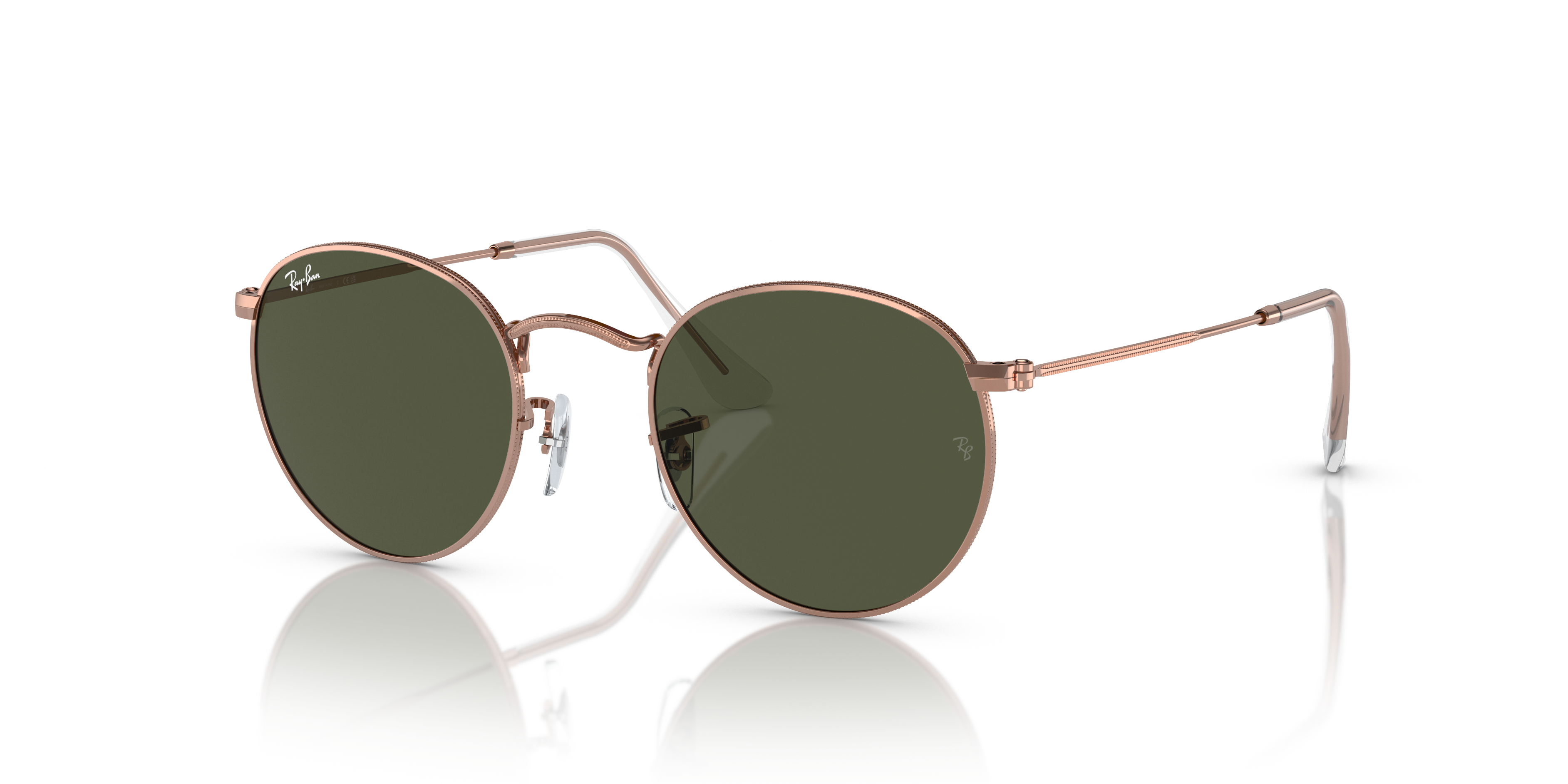 Round Metal Rose Gold Sunglasses in Rose Gold and Green - RB3447 | Ray ...