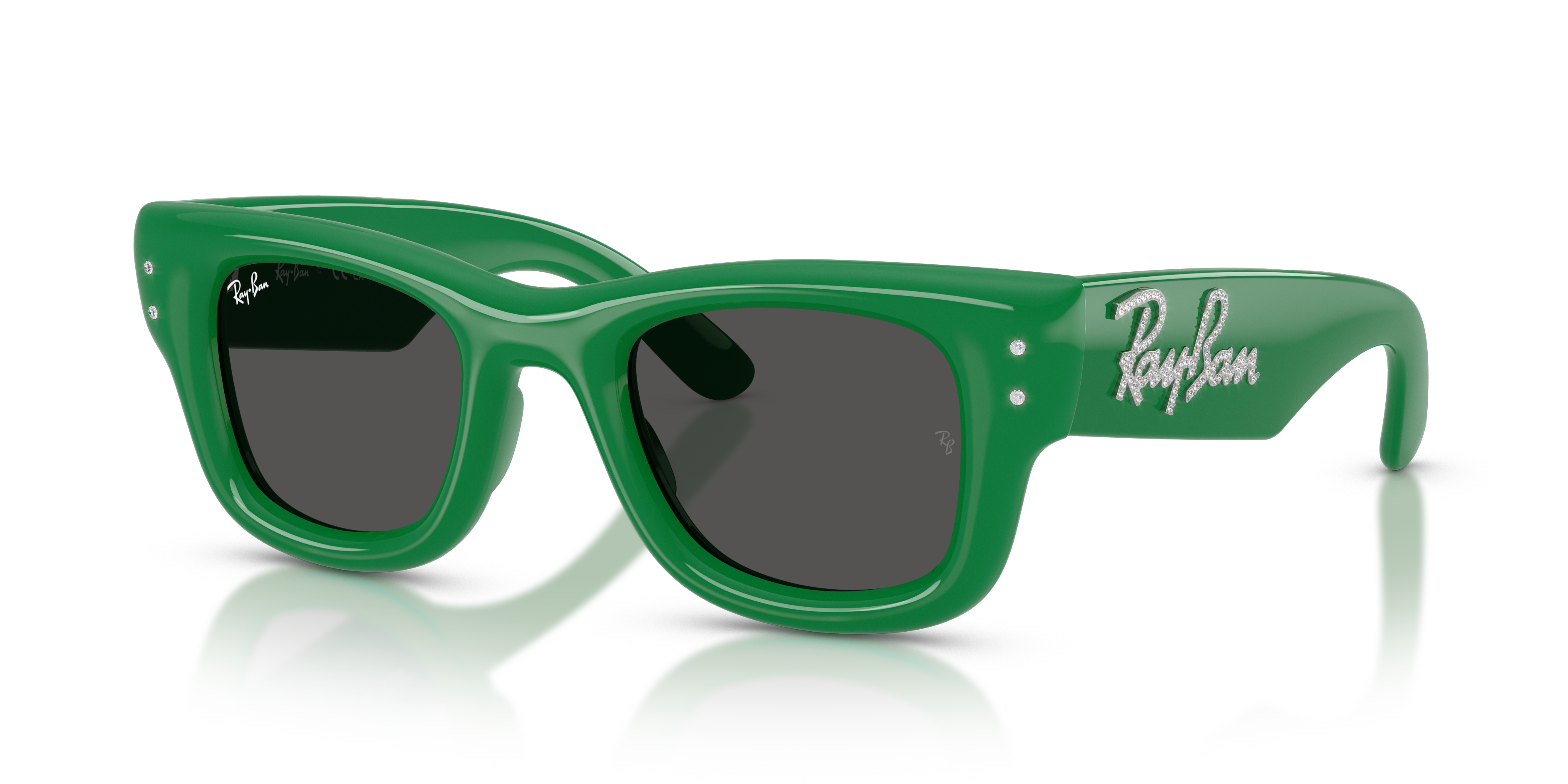 Wayfarer Puffer Crystal Edition Les lunettes de soleil Vert et Strass ...