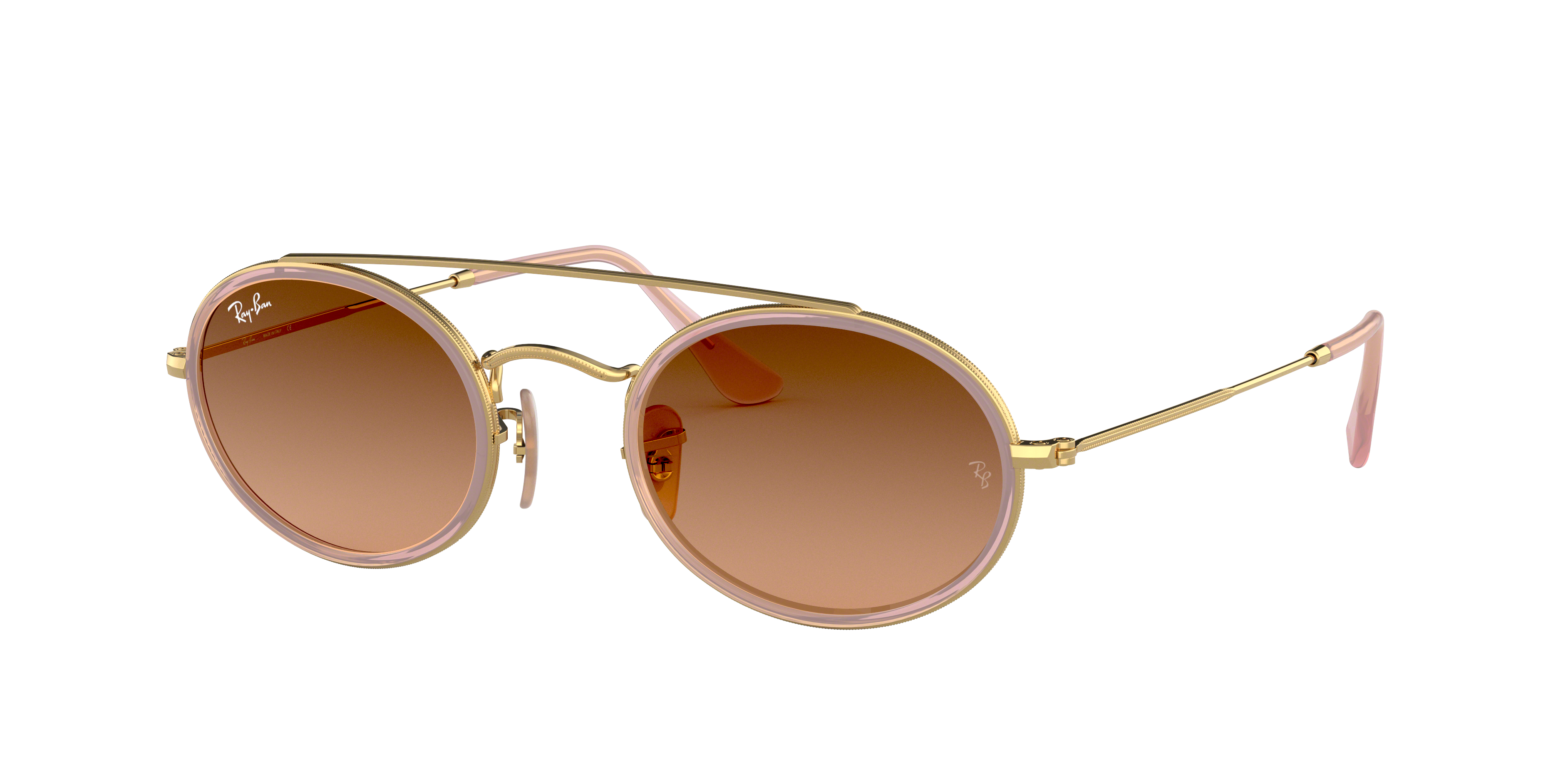 Oval Double Bridge Sunglasses in Arista Gold and Pink/Brown Gradient ...