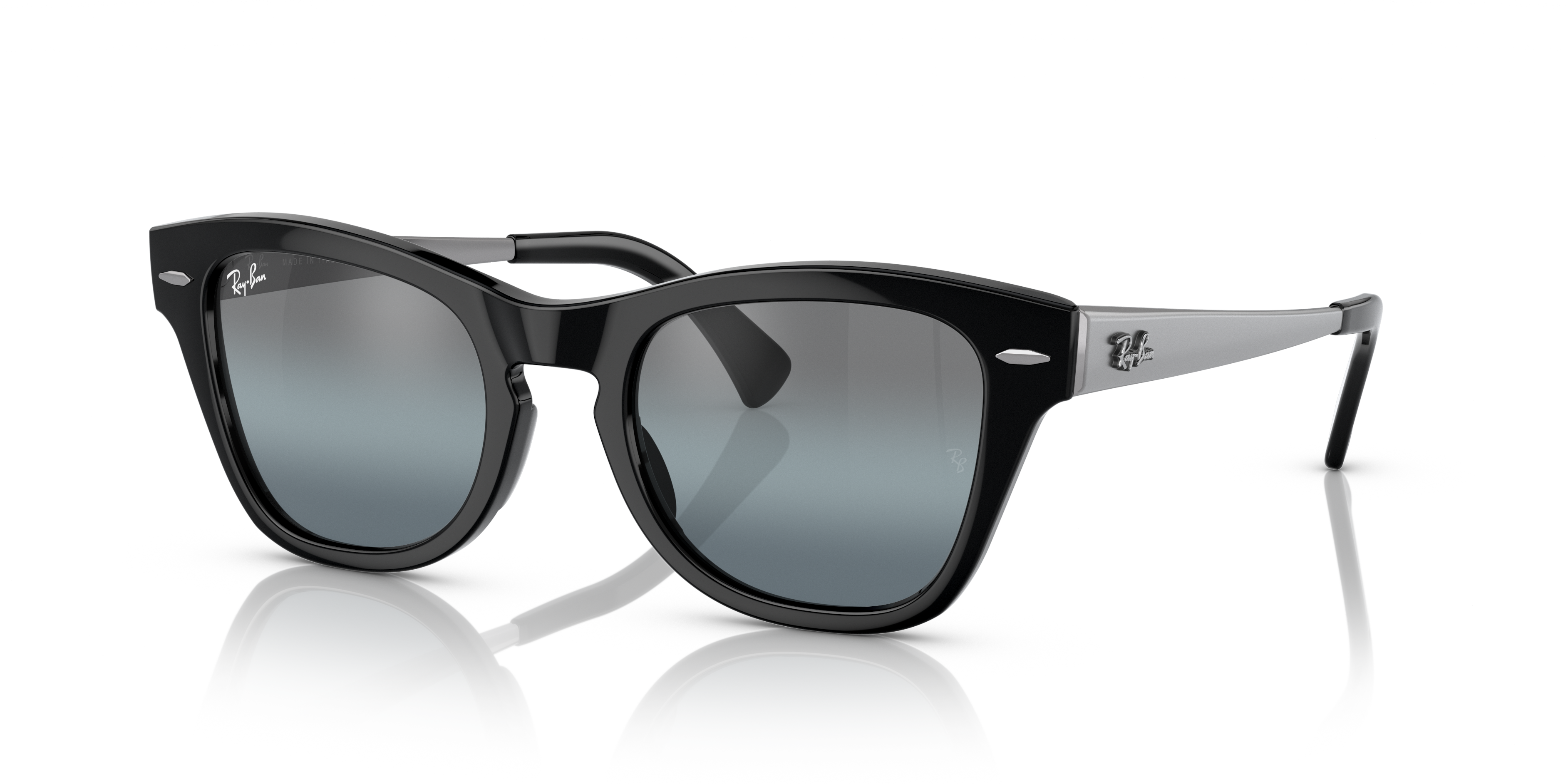 Rb0707sm Les lunettes de soleil Poli Noir en Bleu Rétro (53-21 ...