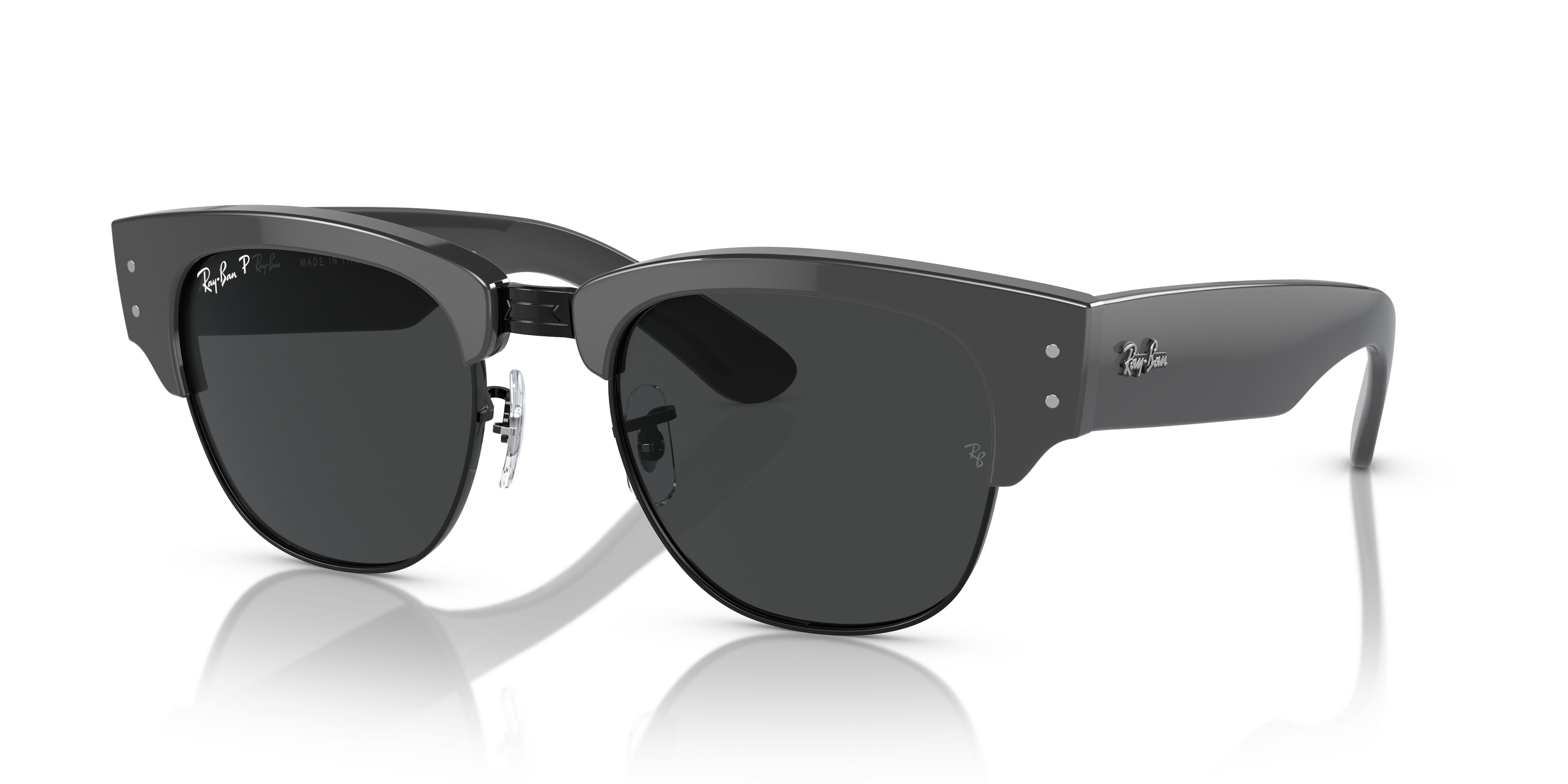 Mega Clubmaster Sunglasses in Grey On Black and Black - RB0316S | Ray ...