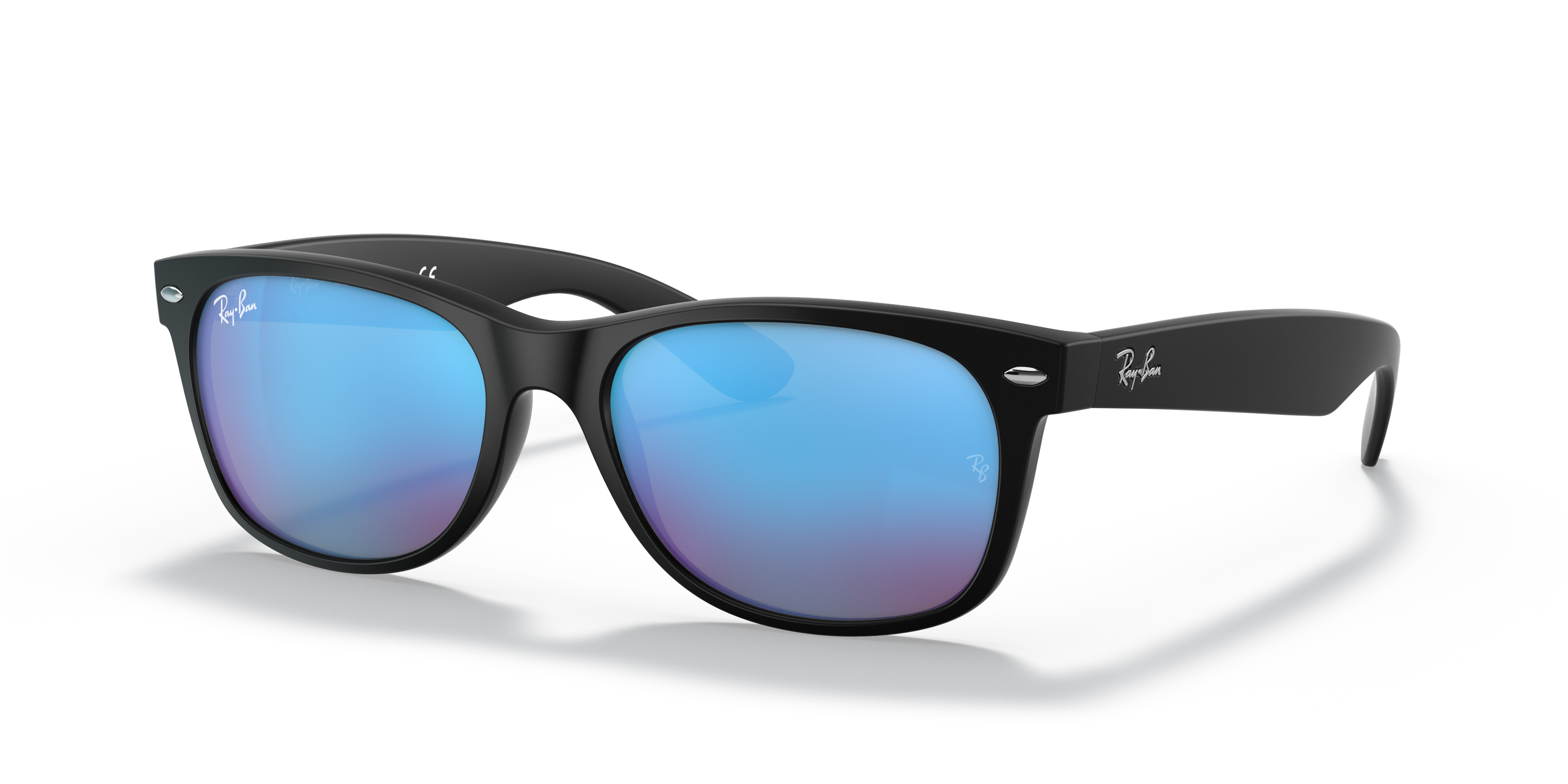 New Wayfarer Flash Sunglasses in Rubber Black and Blue Flash - RB2132 ...