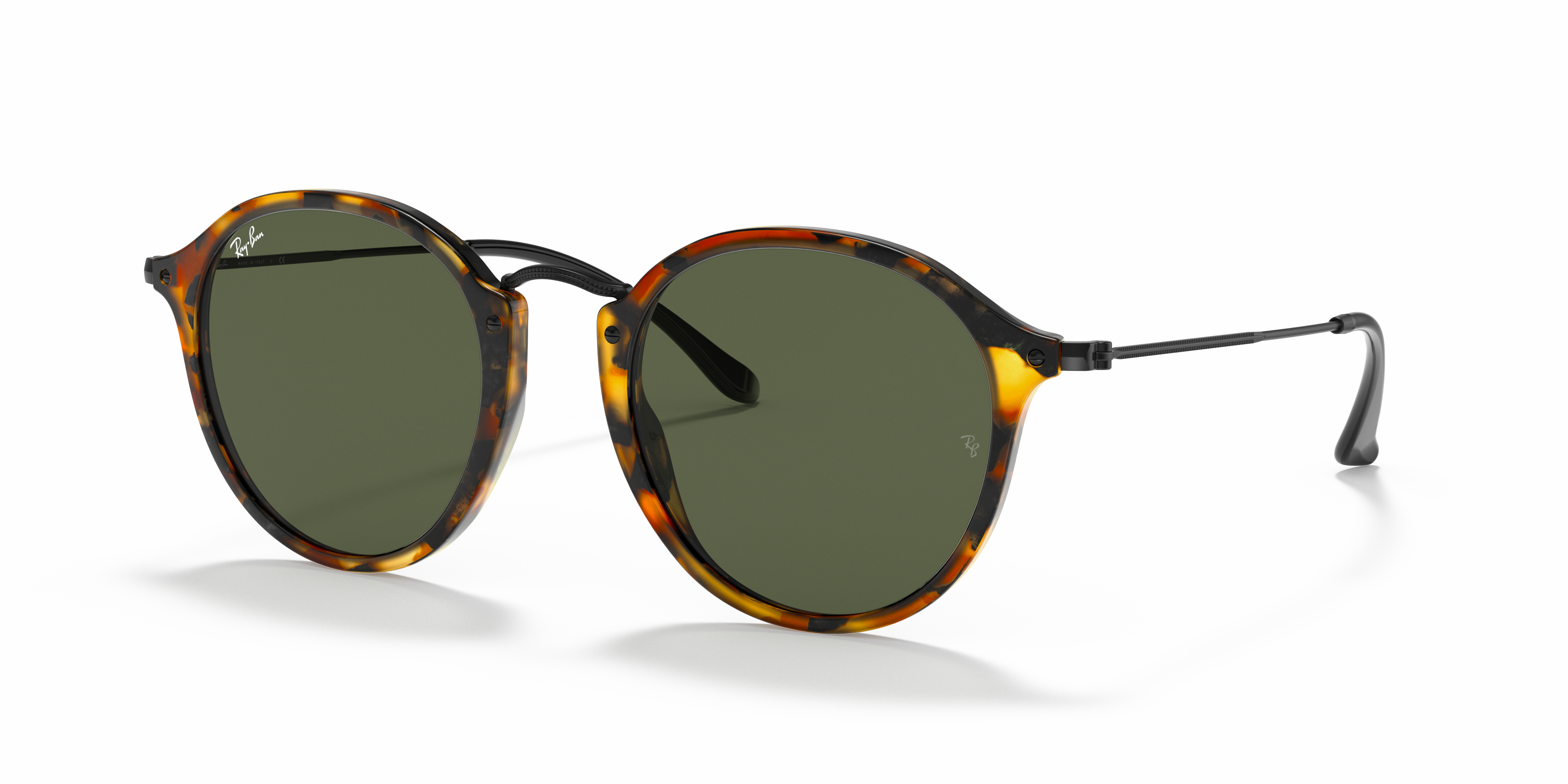 Round Fleck Sunglasses in Polished Black Havana and G-15 Green - RB2447 ...