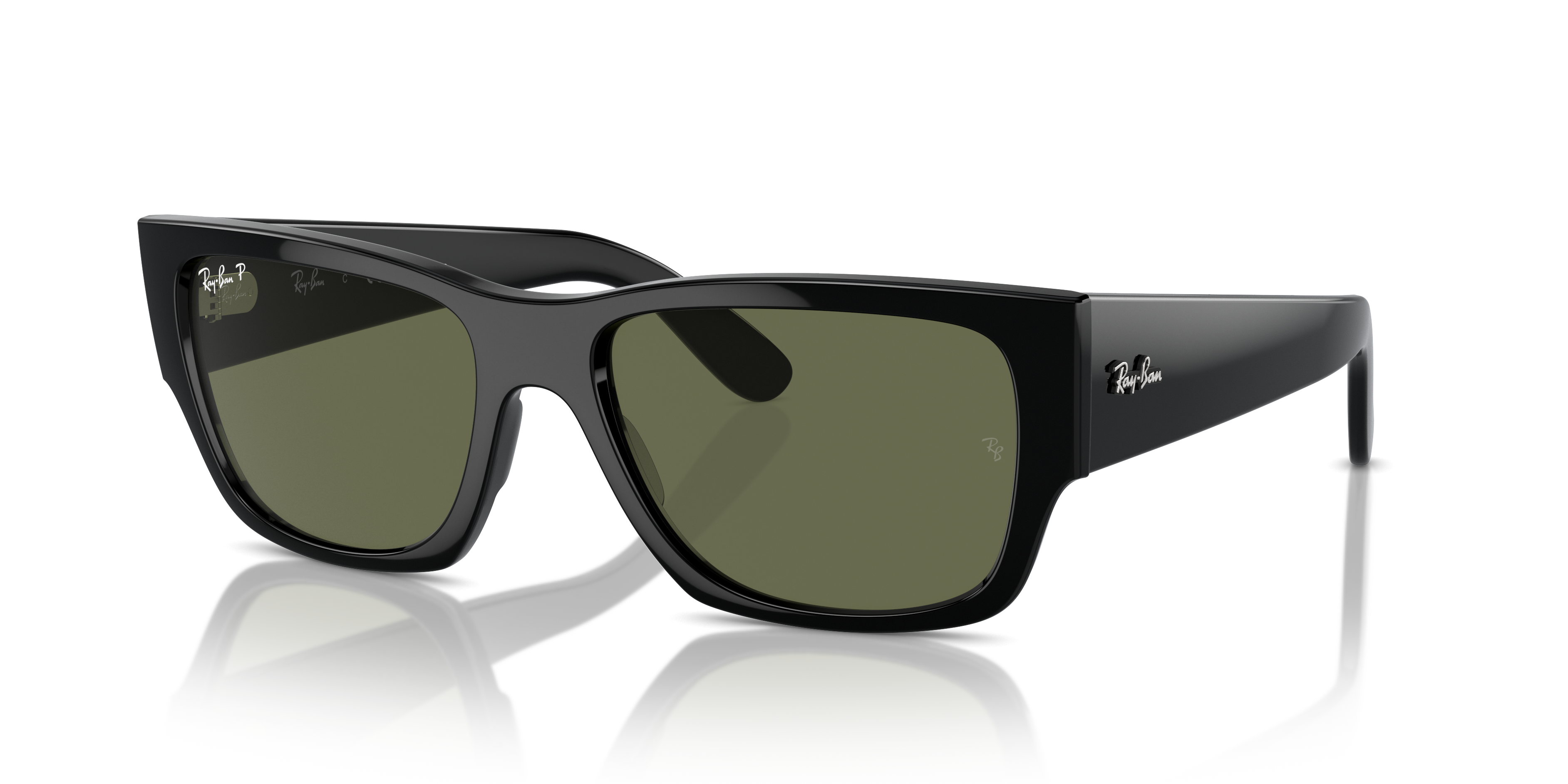 Carlos Sunglasses in Polished Black and Green Polarized - RB0947SF ...