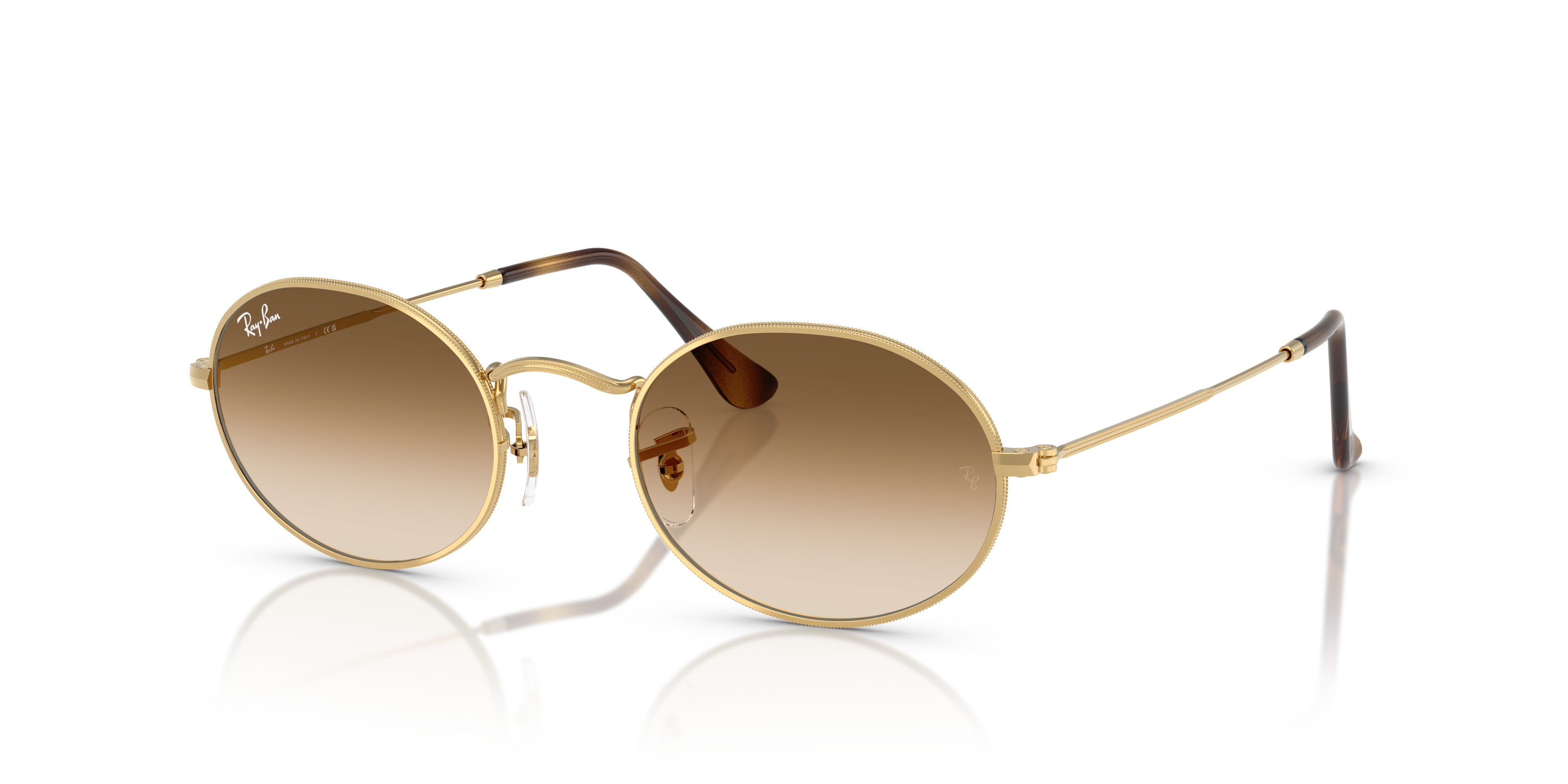 Gafas de Sol Oval Metal en Oro Arista y Marrón Degradado Transparente ...