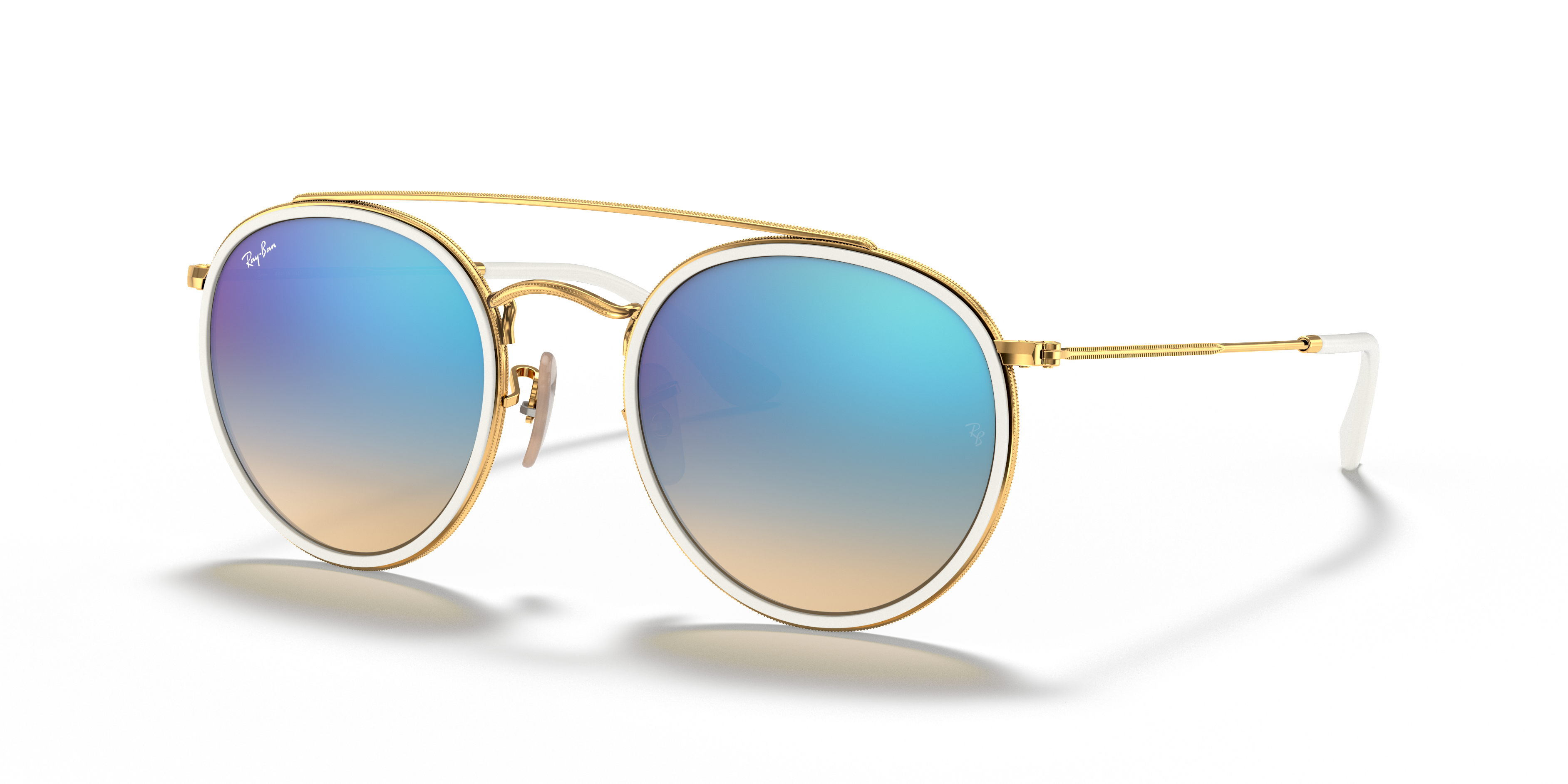 Round Double Bridge Sunglasses in Arista Gold and Blue Flash - RB3647N ...