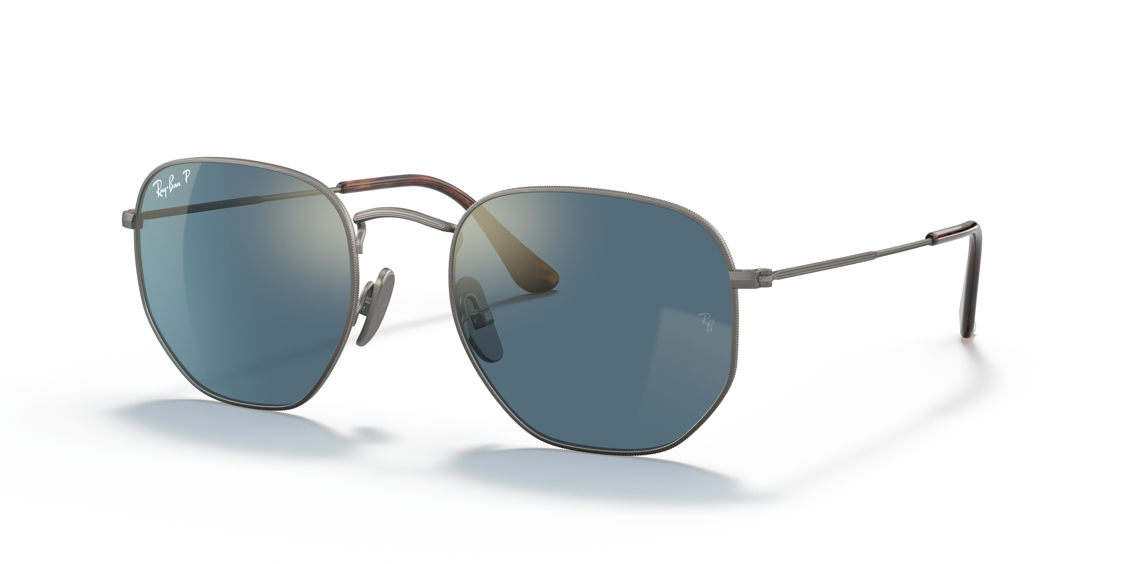 Hexagonal Titanium Sunglasses in Gunmetal and Polarized Blue Mirror ...