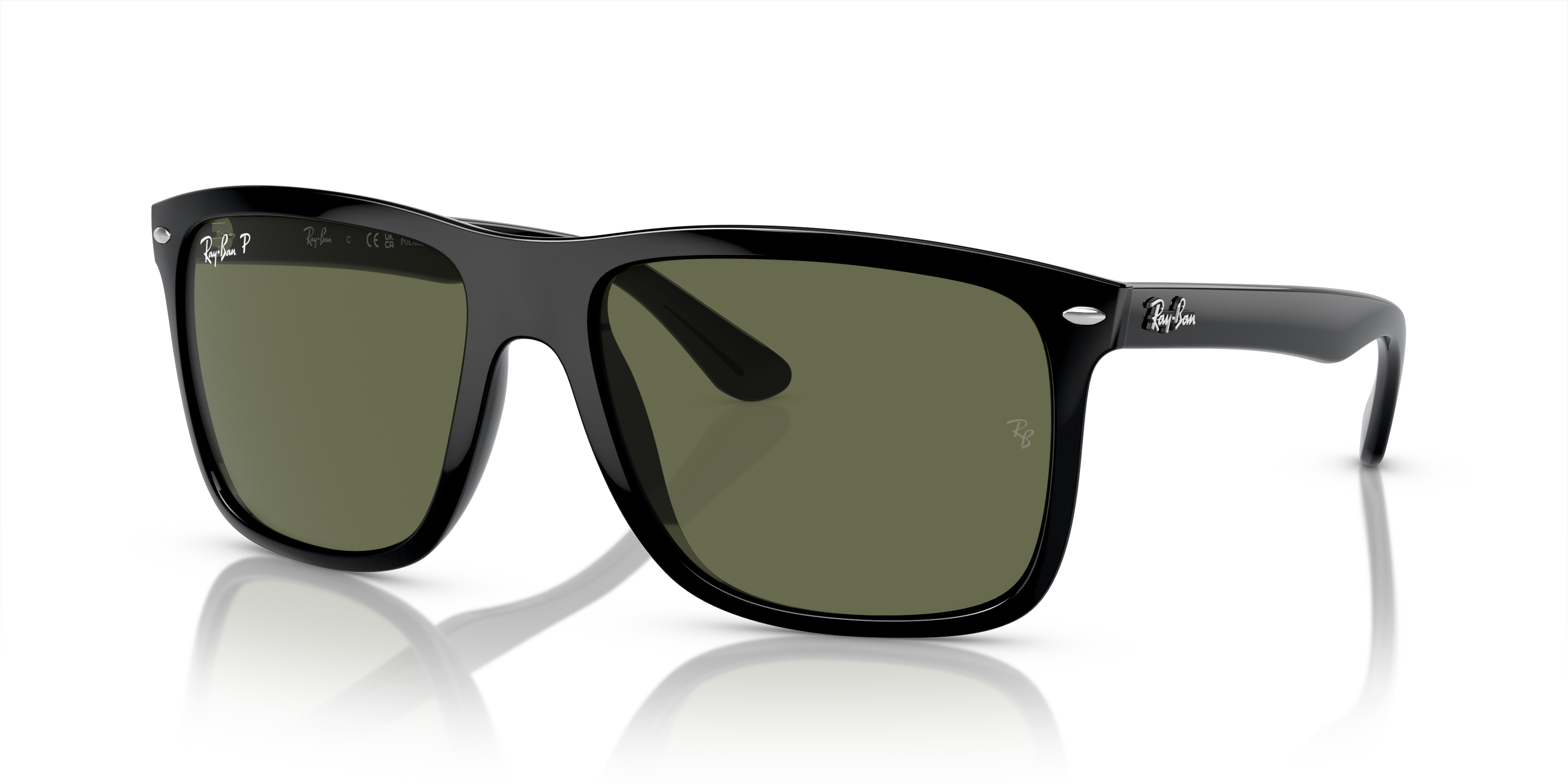 Boyfriend Two Sunglasses in Polished Black and Green Polarized (60-18 ...