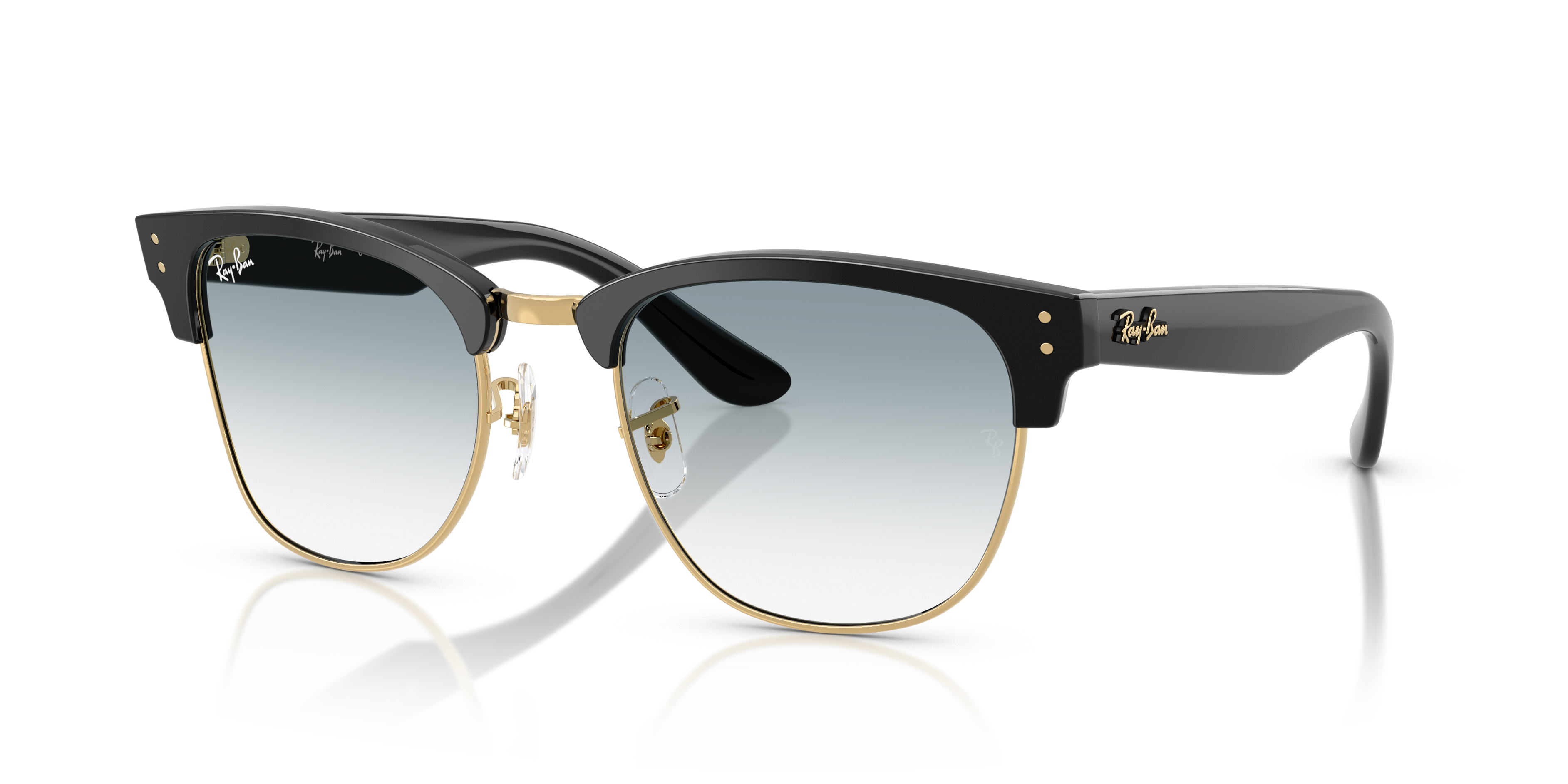 Clubmaster Reverse Sunglasses in Black On Gold and Clear Gradient Blue ...