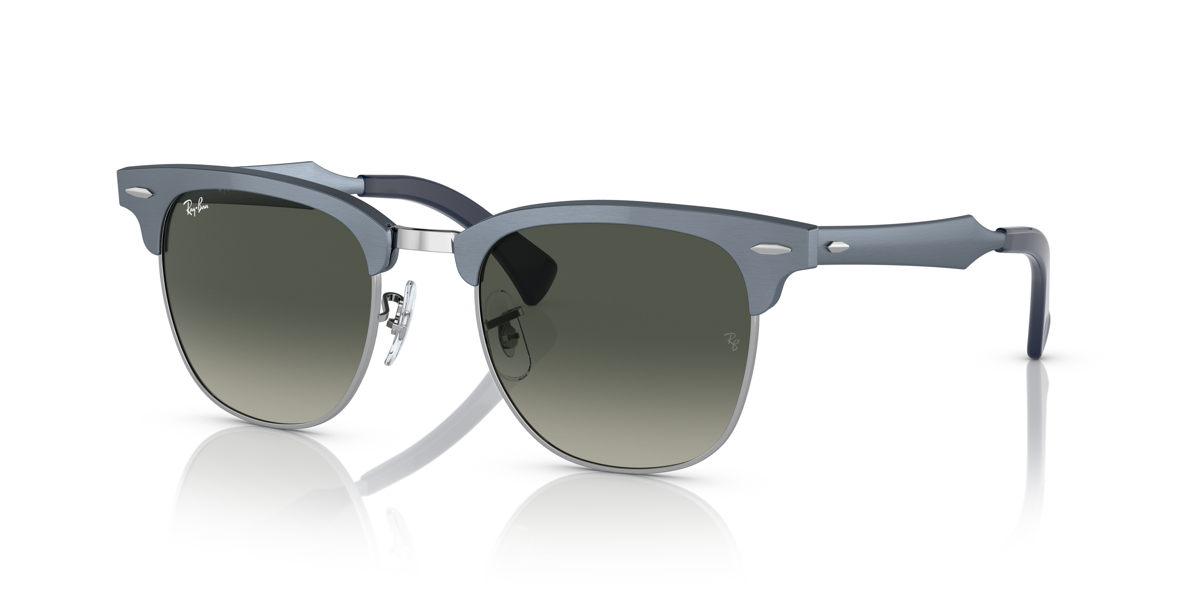 Clubmaster Aluminum Sunglasses in Matte Blue On Silver and Grey (51-21 ...