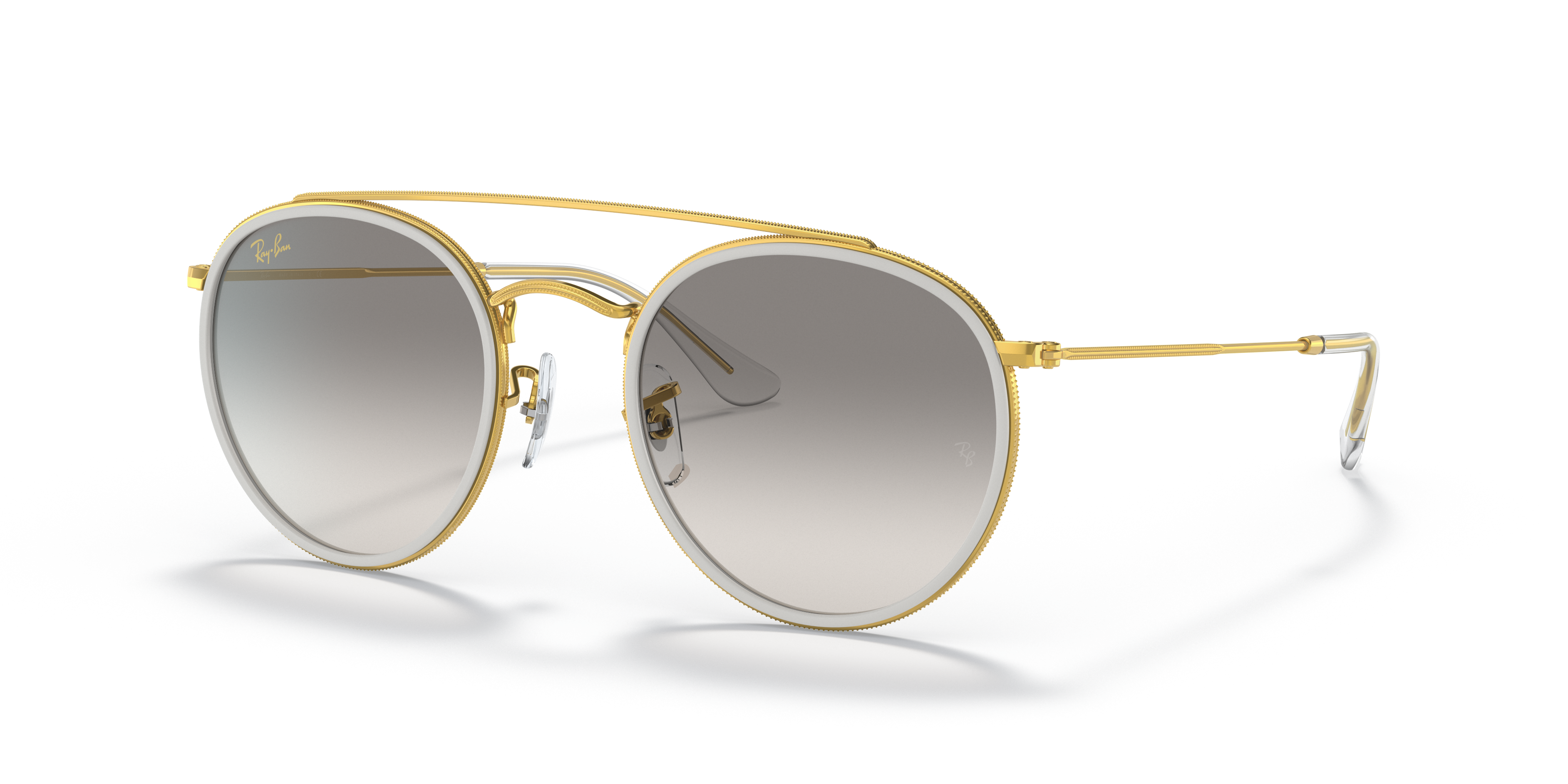 Round Double Bridge Sunglasses in Polished Gold and Clear Grey ...