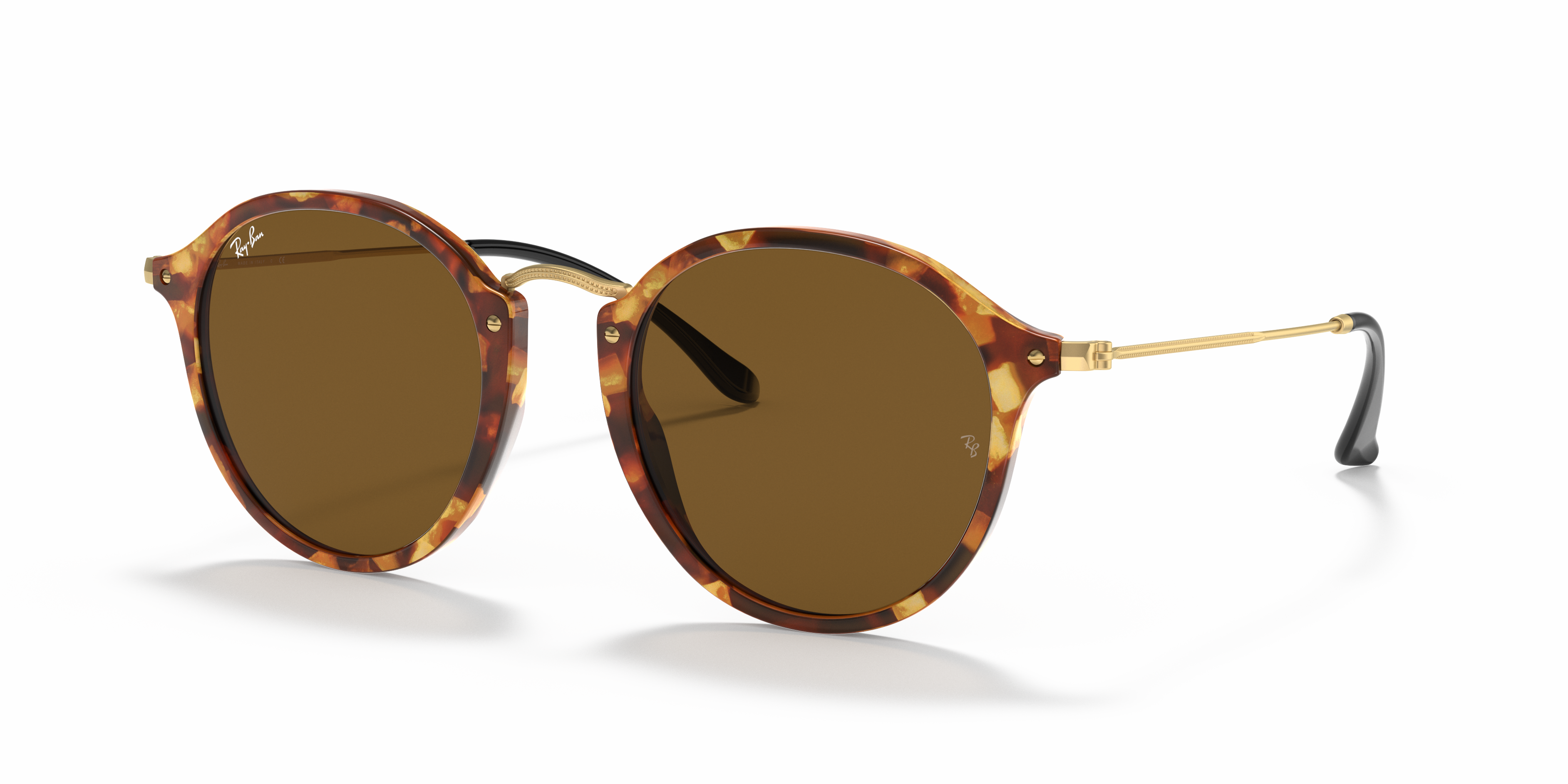 【レイバン公式ストア】 Ray-Ban® Round Fleck サングラス | ブラウンハバナ X B-15 ブラウン - RB2447