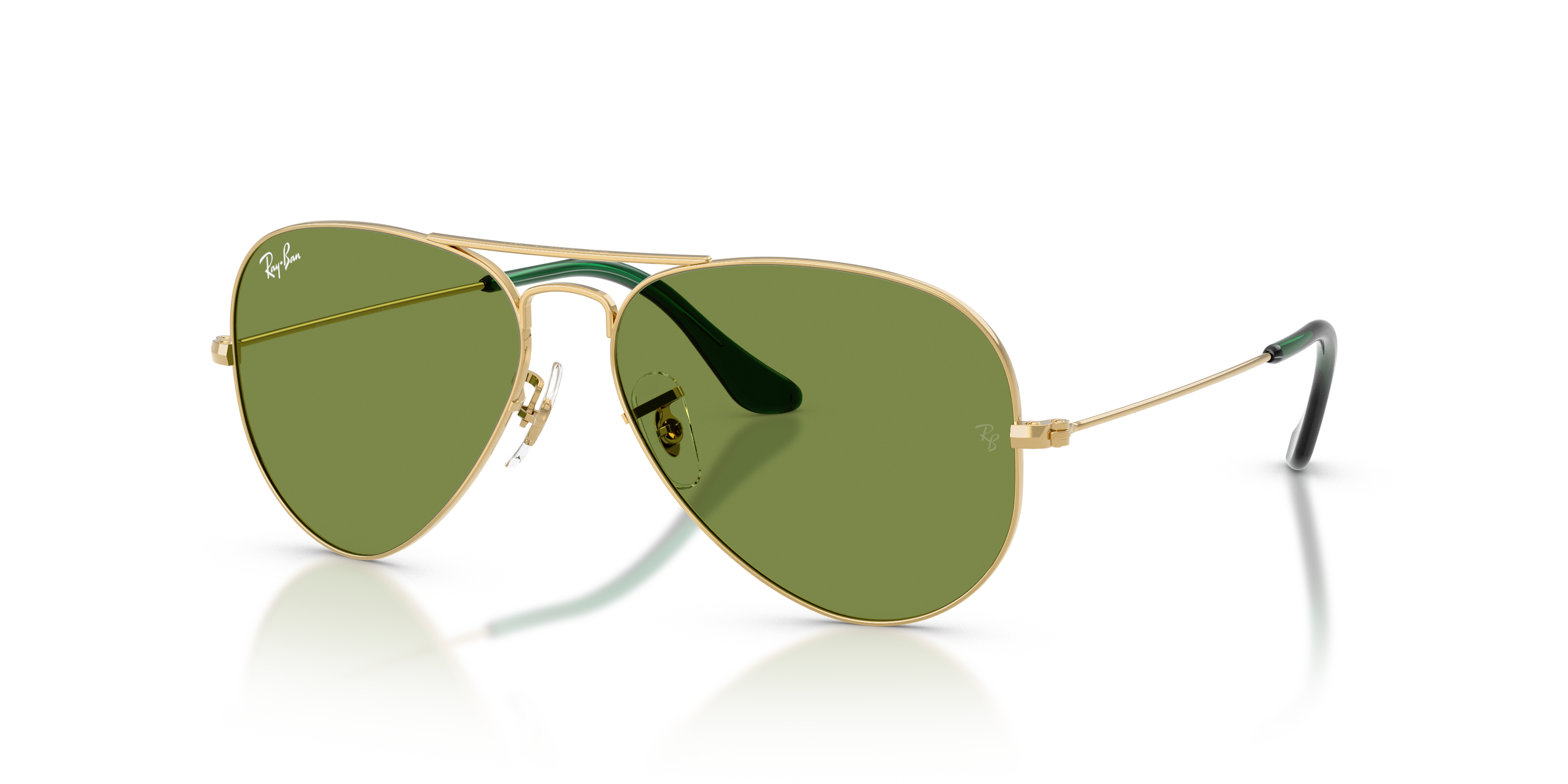 Aviator Large Metal Sunglasses in Polished Arista Gold and Green (62-14 ...